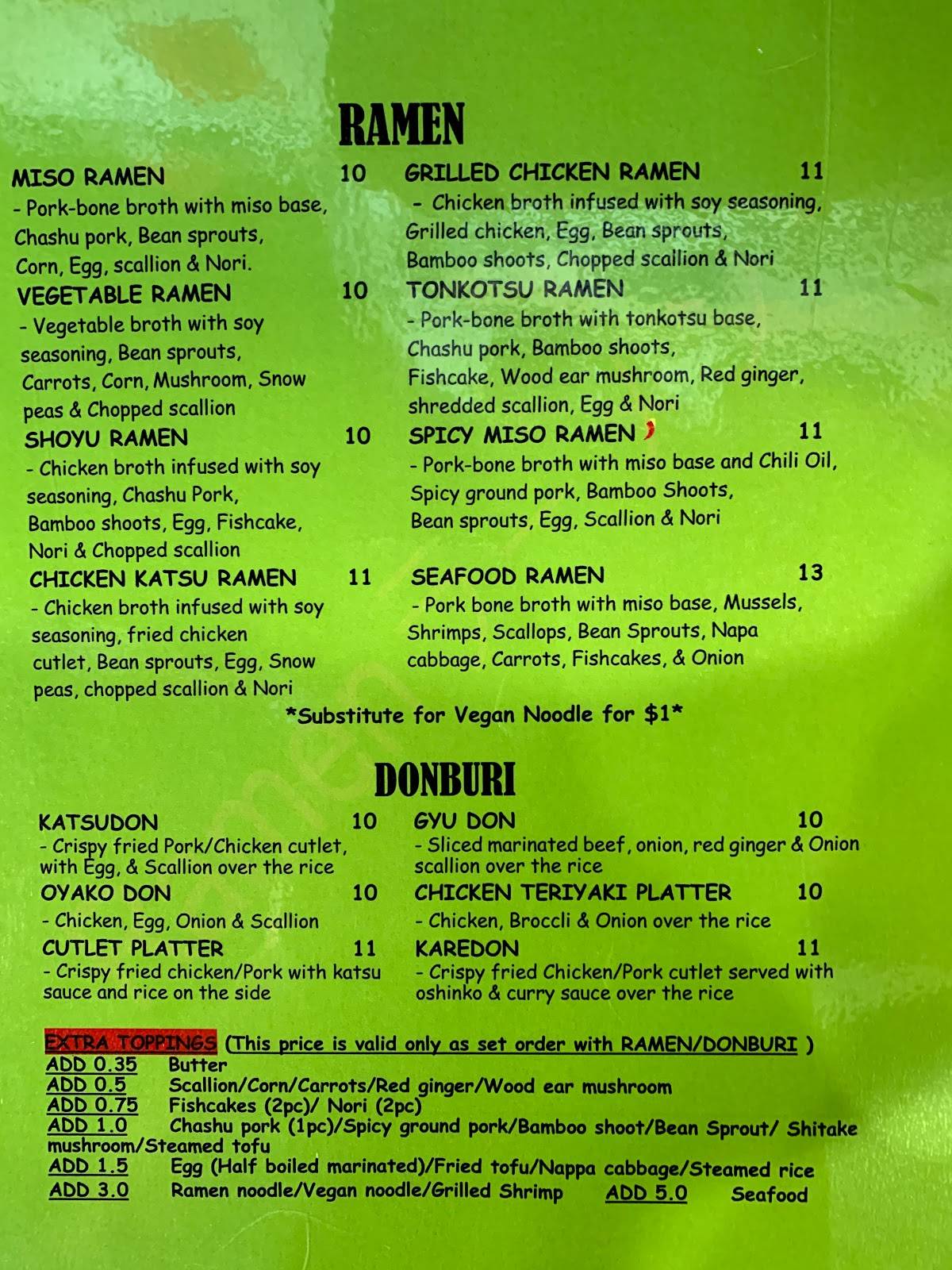 Menu at Tanpopo Ramen restaurant, Newport News