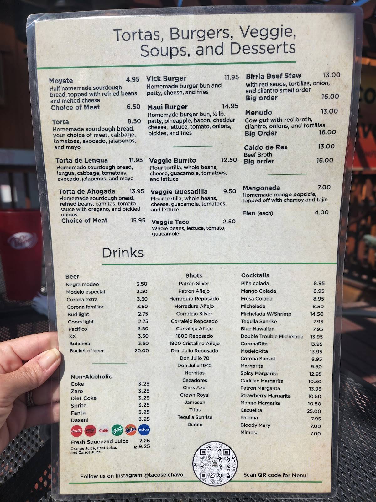 Menu at Taqueria El Chavo restaurant, Cashmere