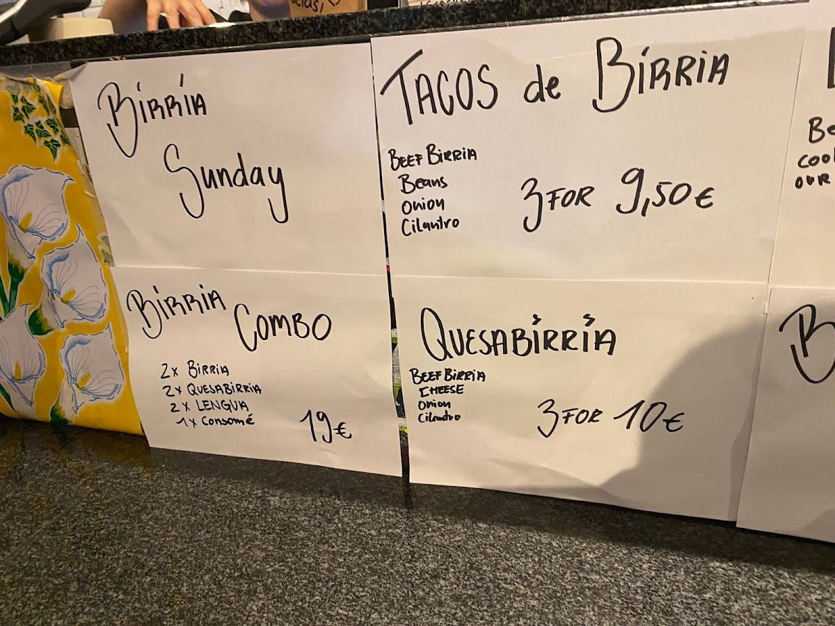Menu au Taquería El Oso restaurant, Berlin