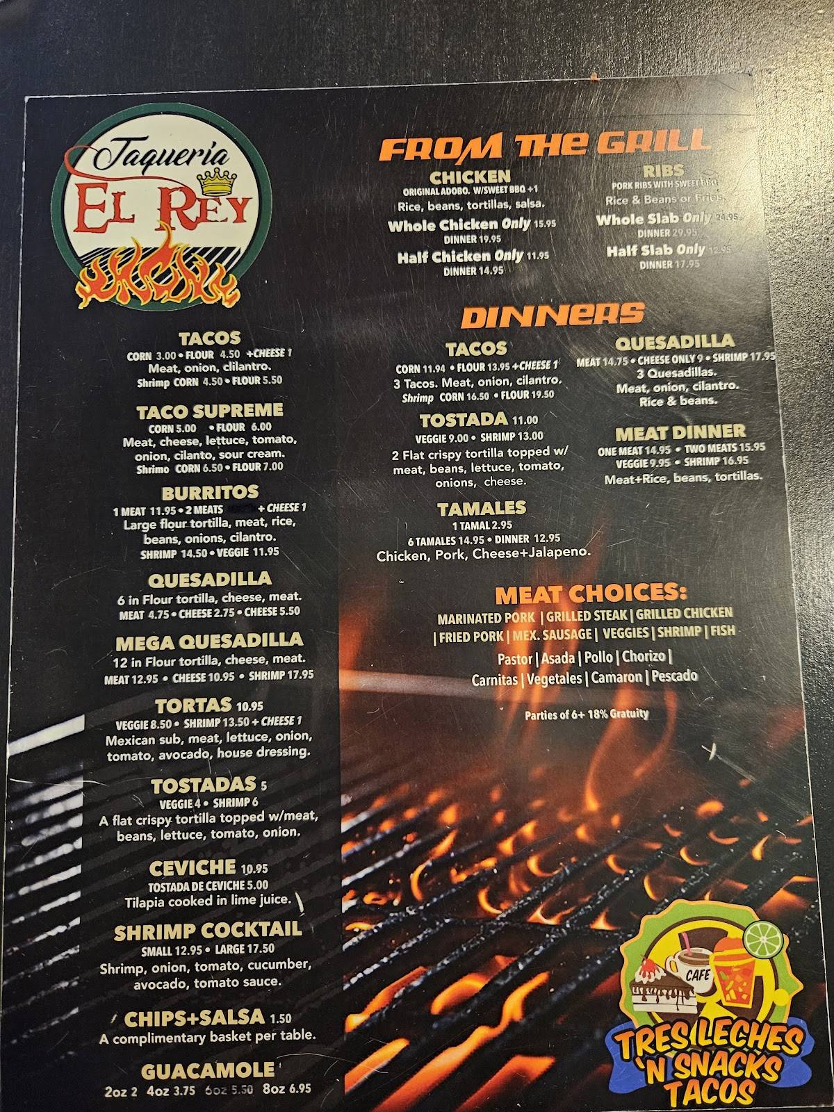 Carta del restaurante Taqueria El Rey, Detroit, Bagley St