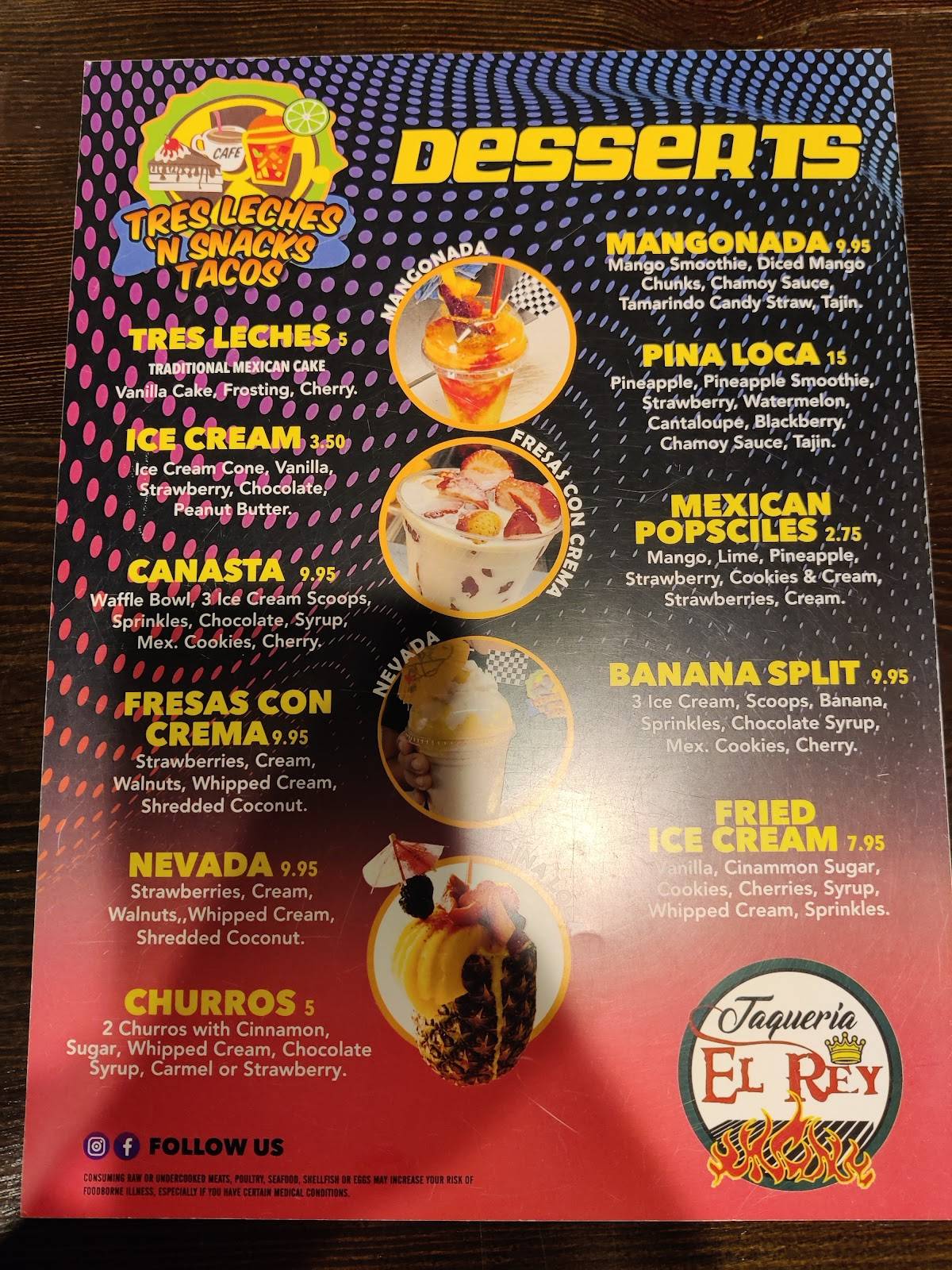 Menu at Taqueria El Rey restaurant, Detroit, Bagley St