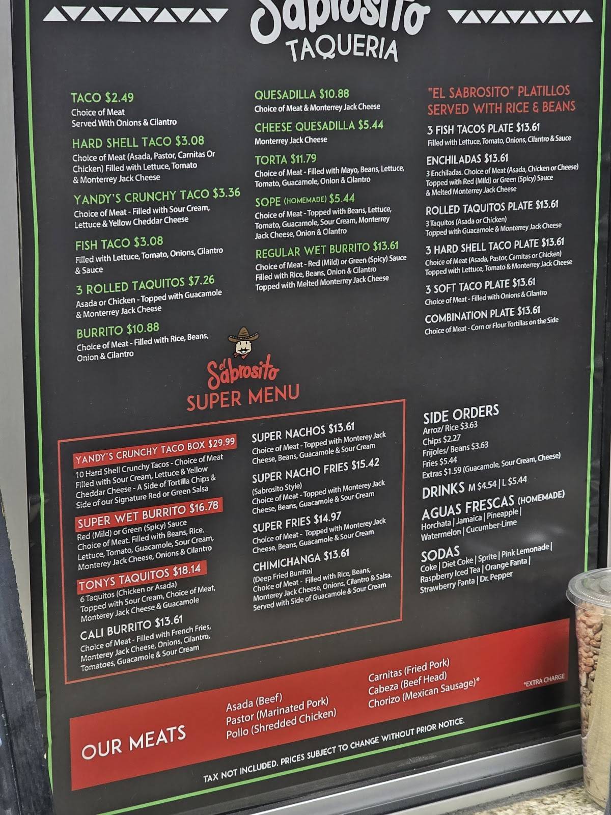 Menu at Taqueria El Sabrosito restaurant, Bellflower