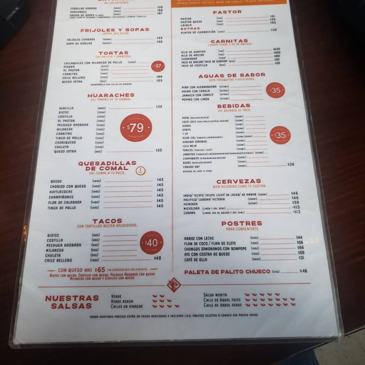 Carta del restaurante Taquería El Caifán Alameda, Ciudad López Mateos