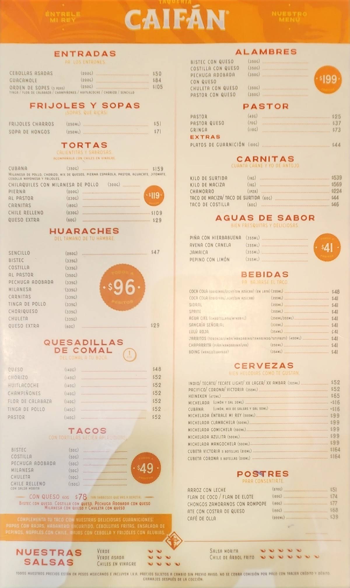 Carta del restaurante Taquería El Caifán (Alameda), Ciudad López Mateos
