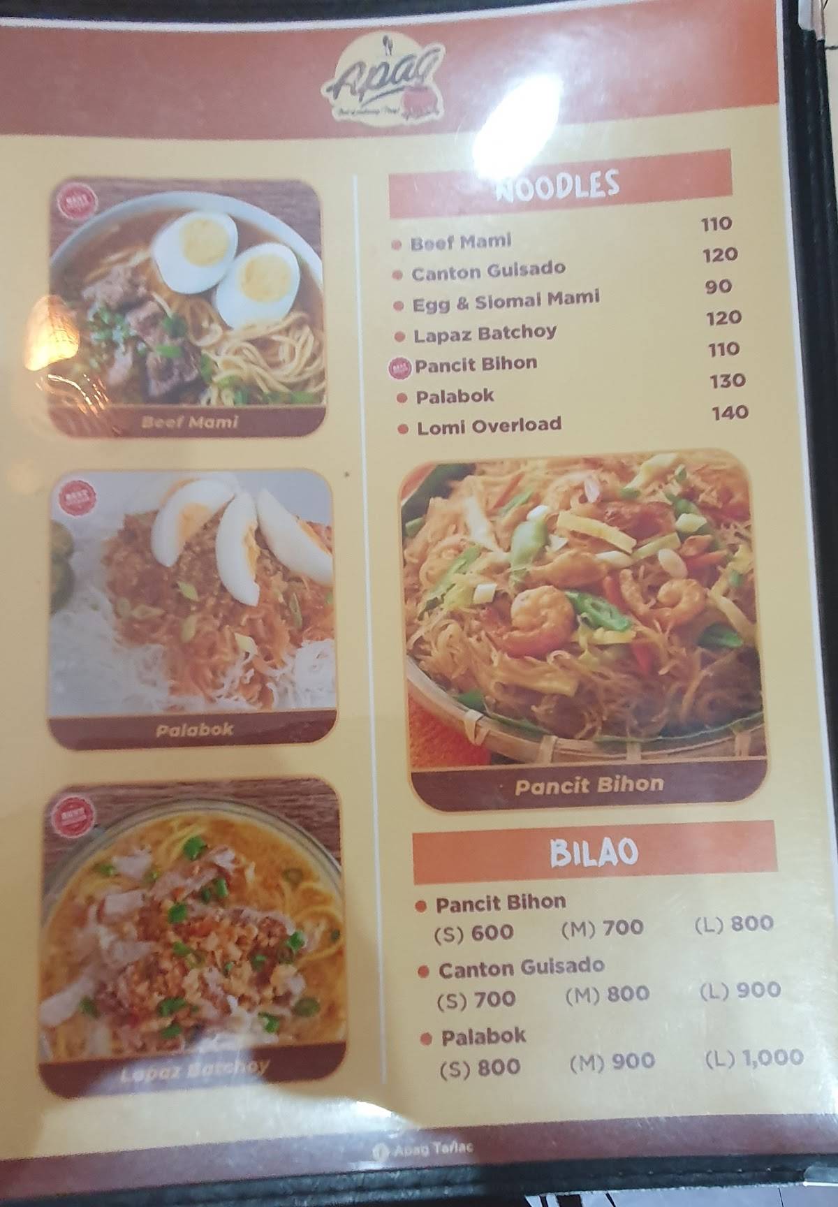Menu at Apag restaurant, Tarlac City, Brgy