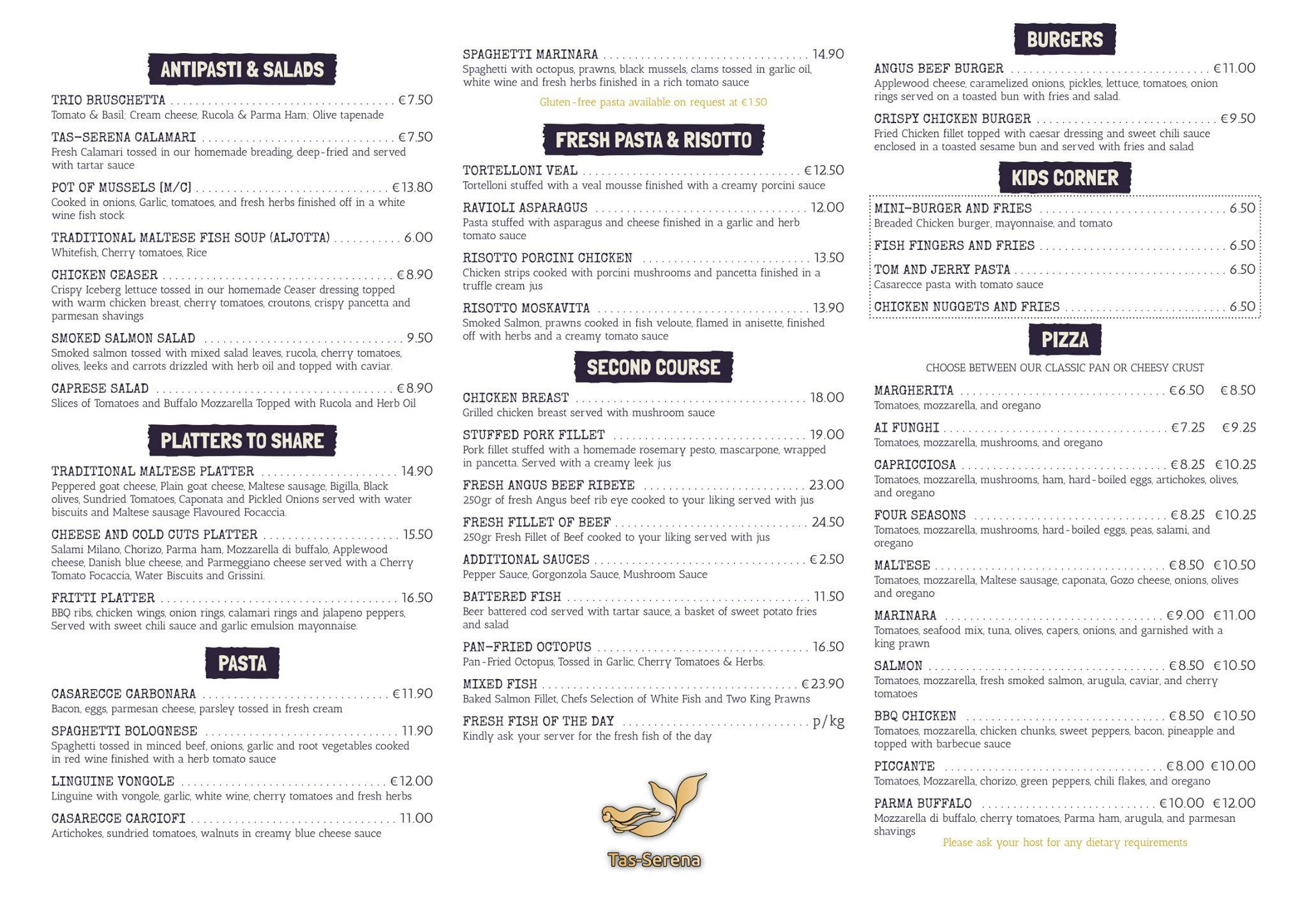Speisekarte von Tas-Serena Cafe' & Restaurant, Senglea