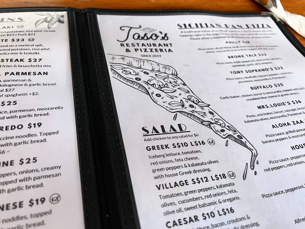 Menu at Taso's Restaurant and Pizzeria, Kawartha Lakes