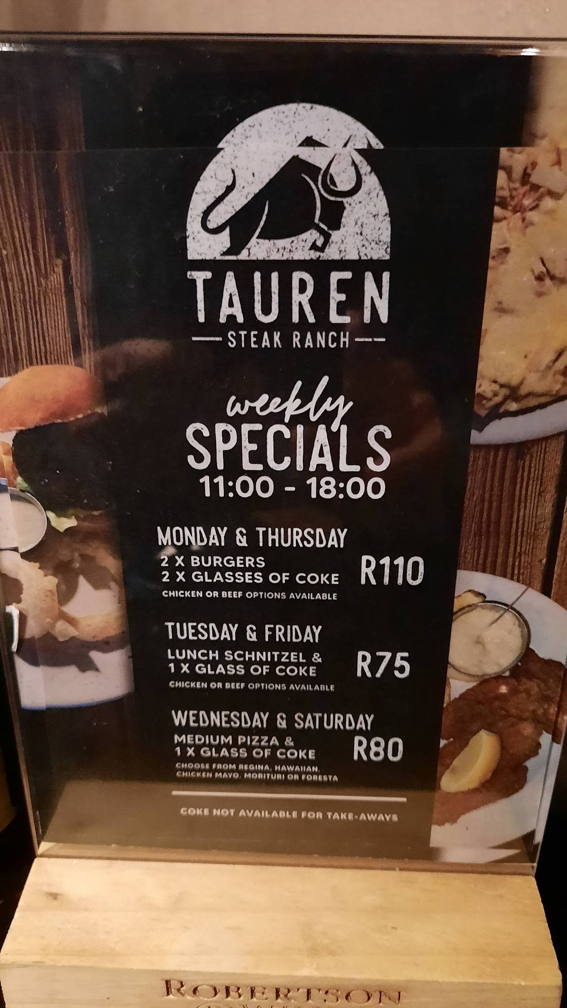 Menu at Tauren Steak Ranch Springbok steakhouse, Springbok