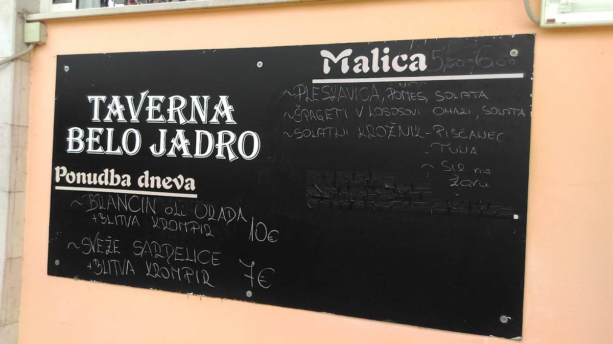Menu at Taverna Polc restaurant, Koper
