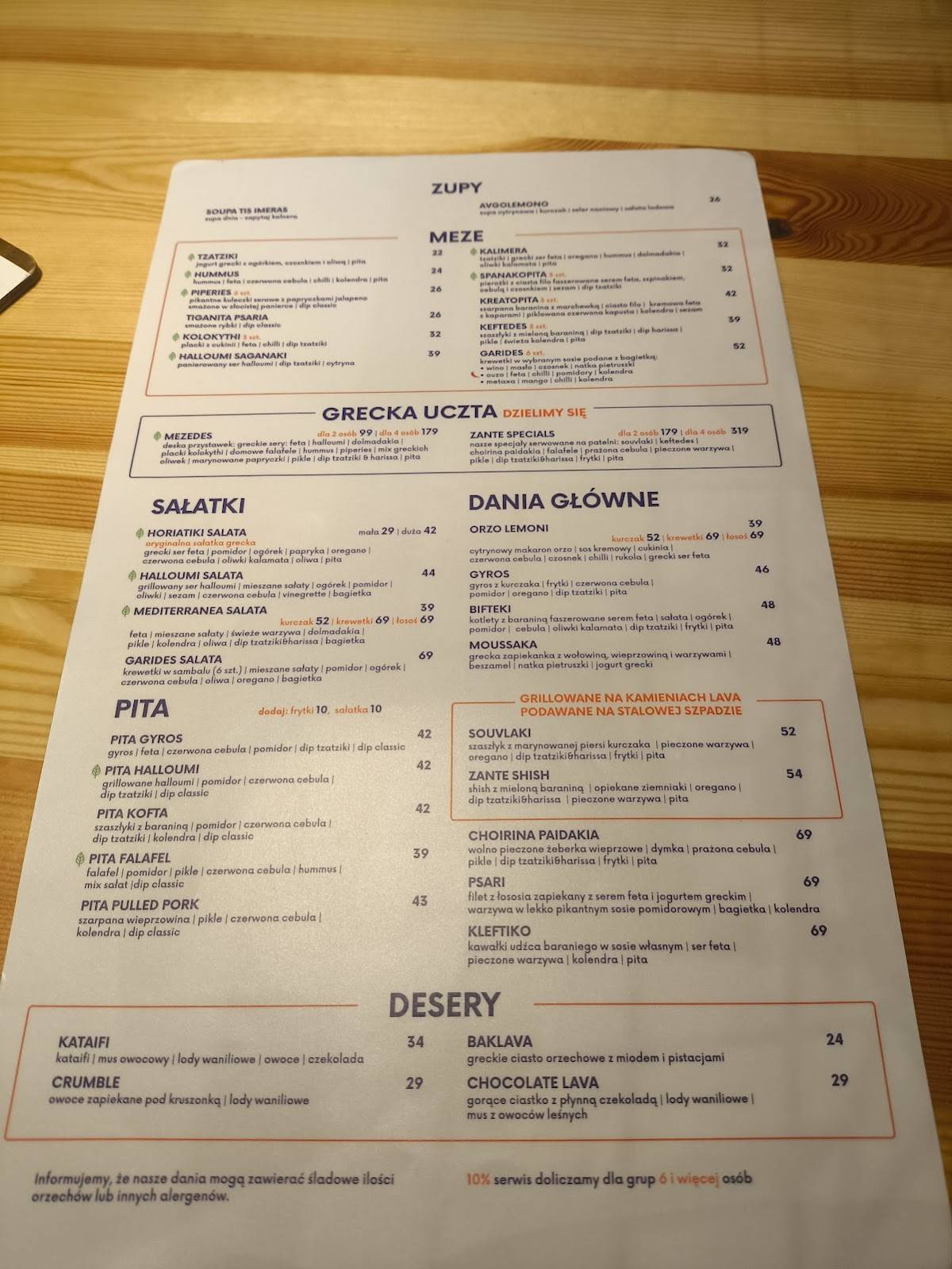 Carta del restaurante Taverna Zante - restauracja grecka, Gdynia