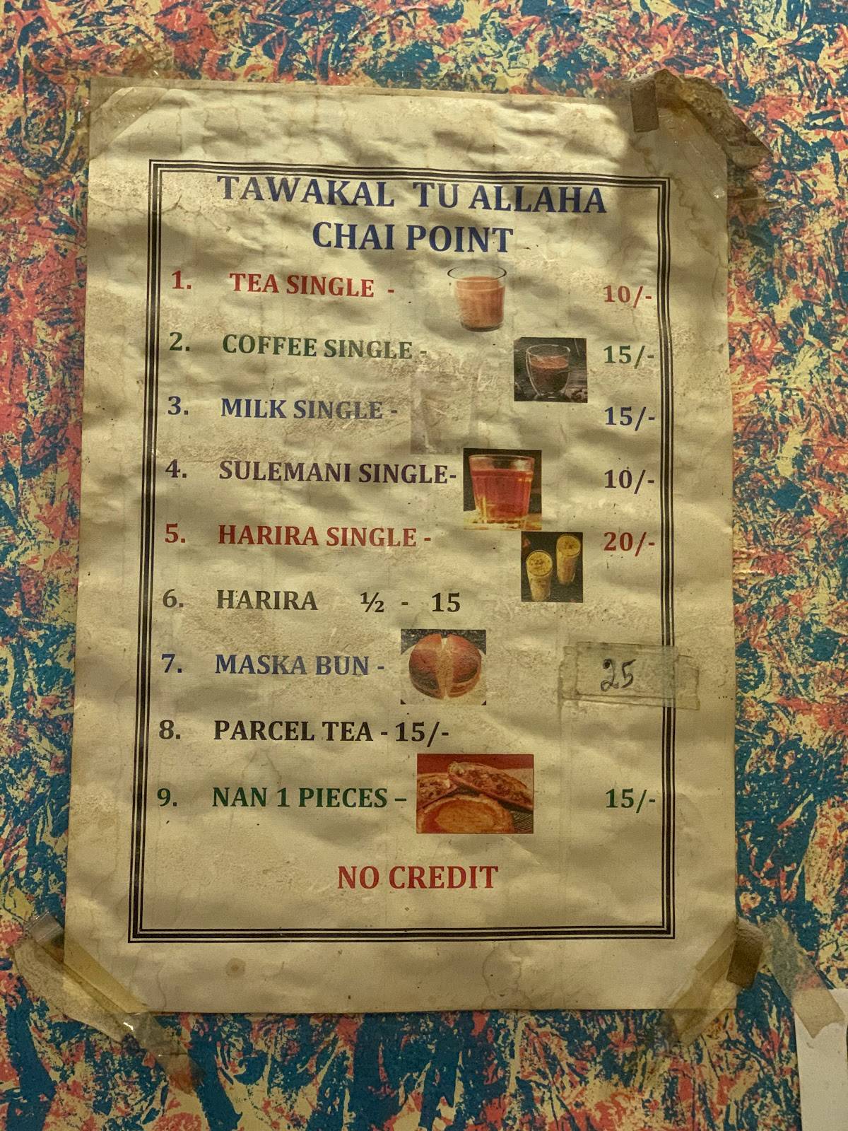 Menu at Tawakkal Chai Point, Bengaluru