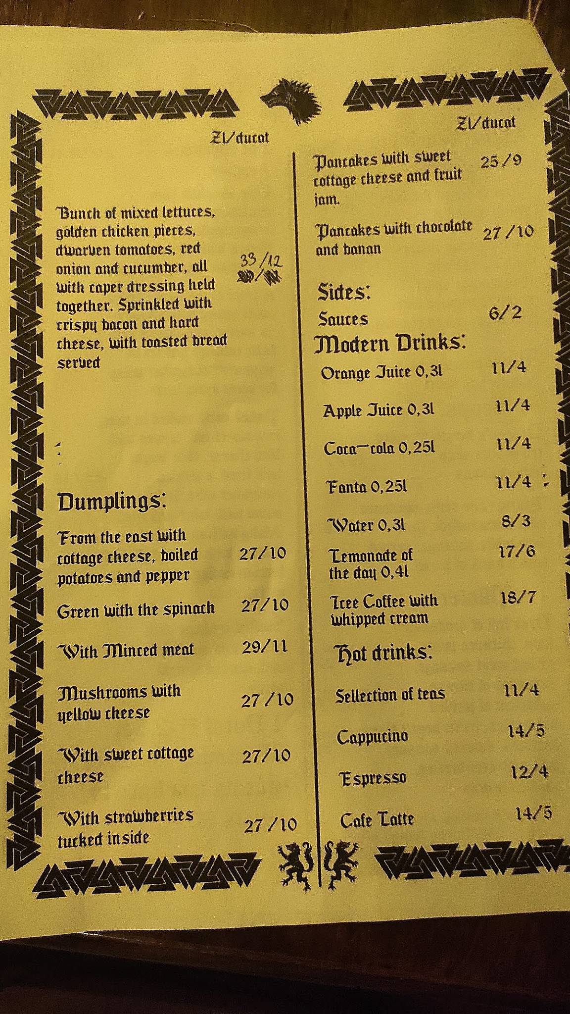 Menu at Tawerna Wilczy Dół restaurant, Kraków