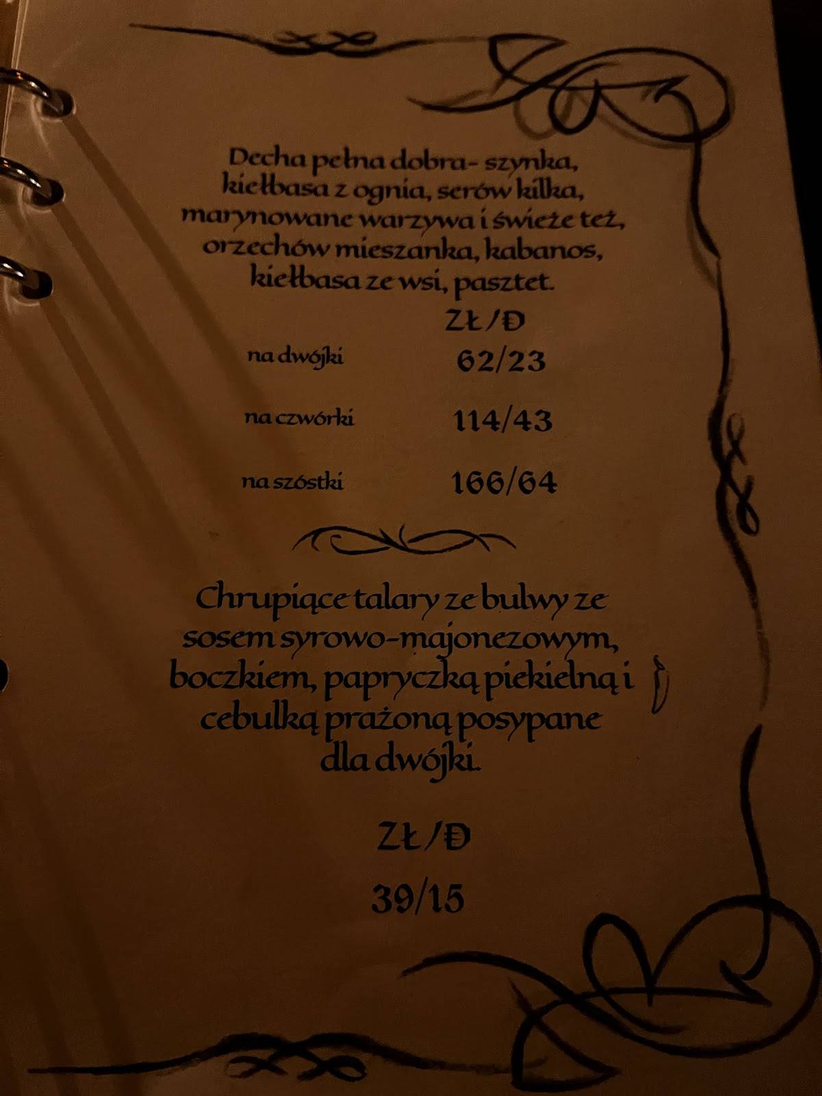 Menu at Tawerna Wilczy Dół restaurant, Kraków