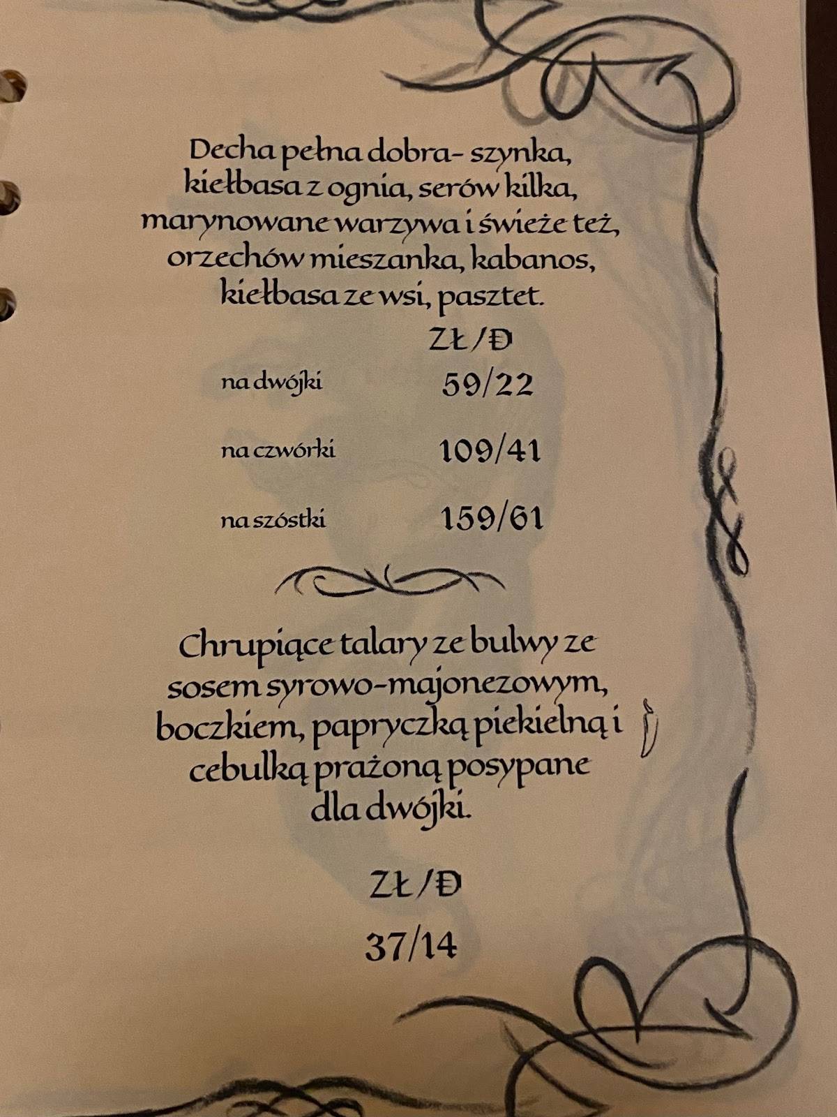 Menu at Tawerna Wilczy Dół restaurant, Kraków
