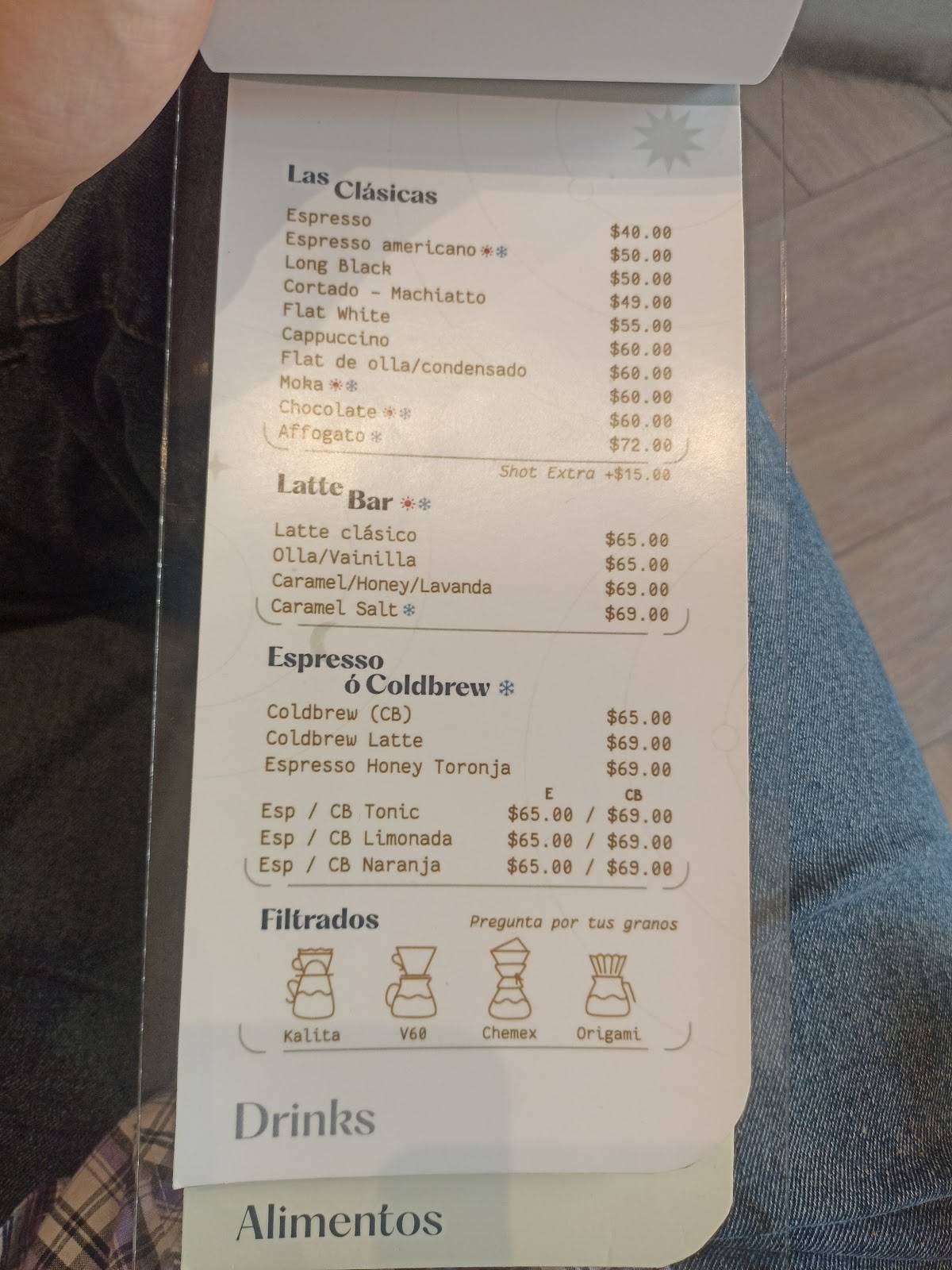 Menu at Techo a Tierra Café, Monterrey
