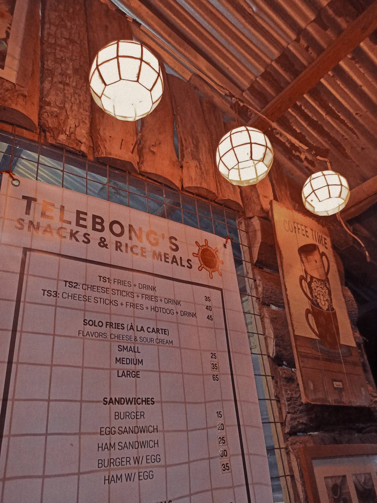 Menu at Telebong's Cafe, Pakil