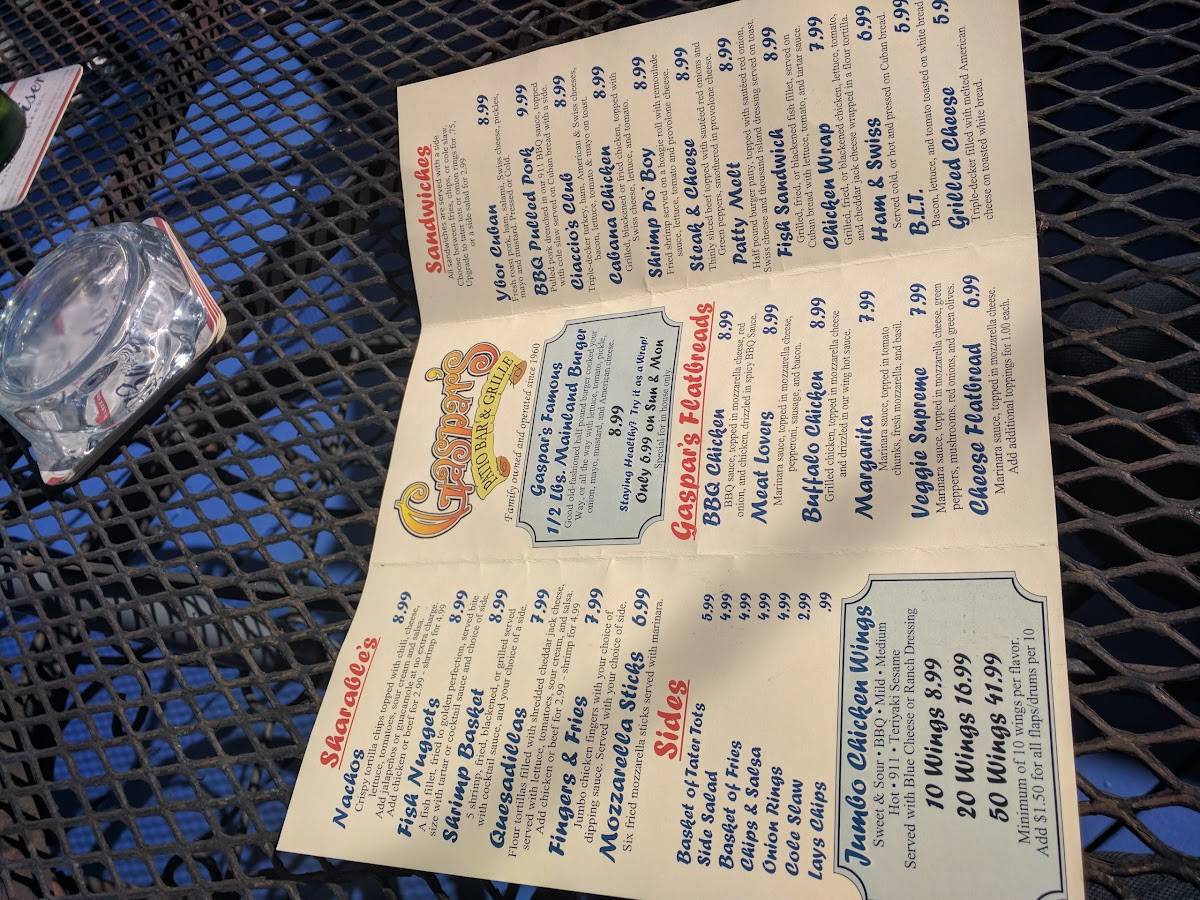 Menu at Gaspar's Patio Bar & Grille, Temple Terrace