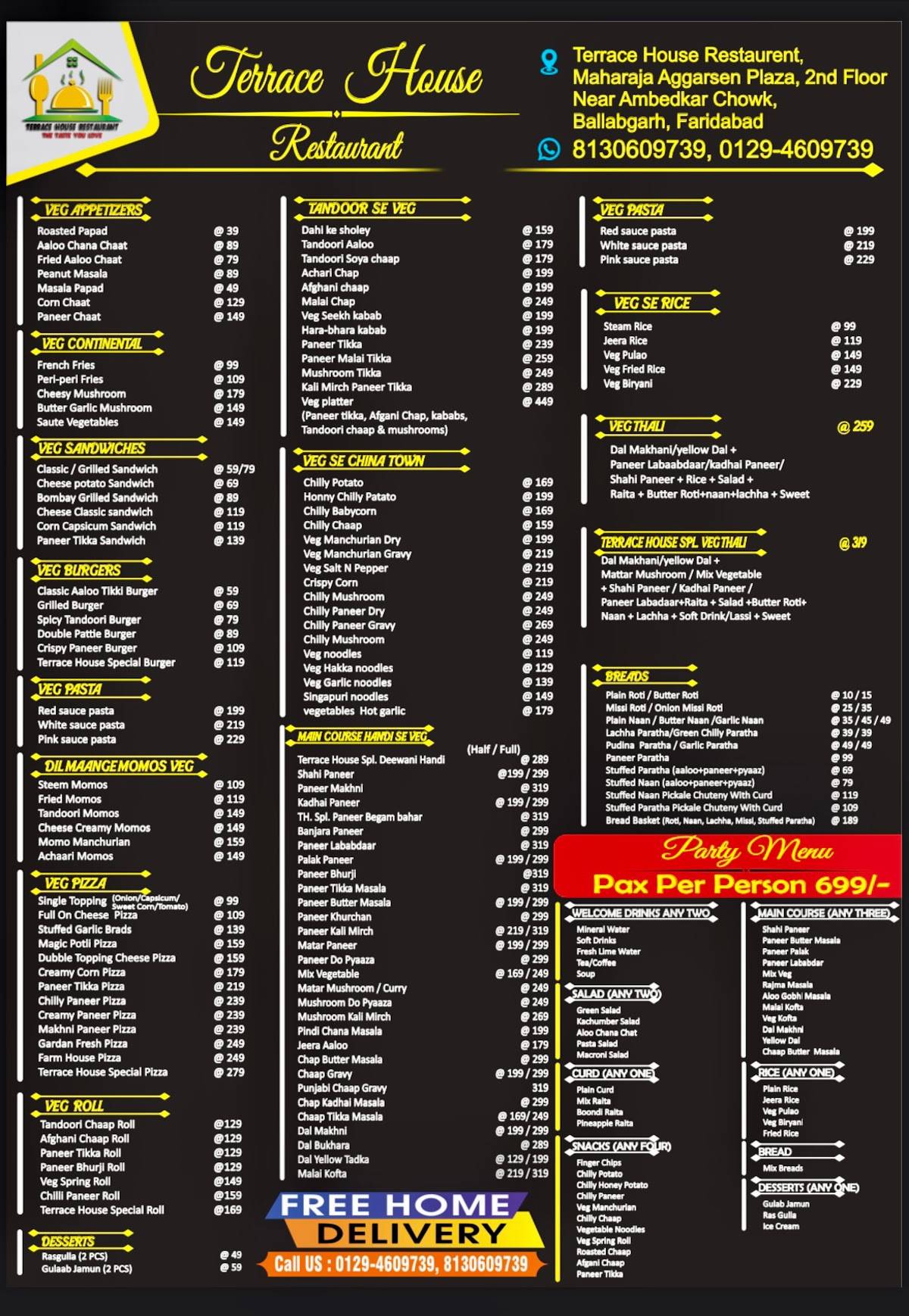 Menu at Terrace House, Faridabad
