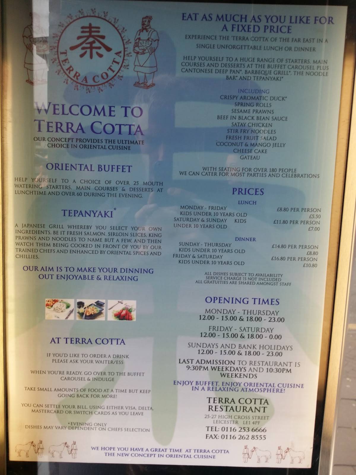 Menu at Terracotta Restaurant, Leicester
