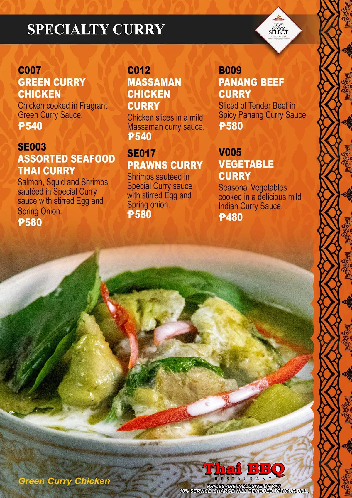 Menu at Thai BBQ Estancia (East Wing), Pasig