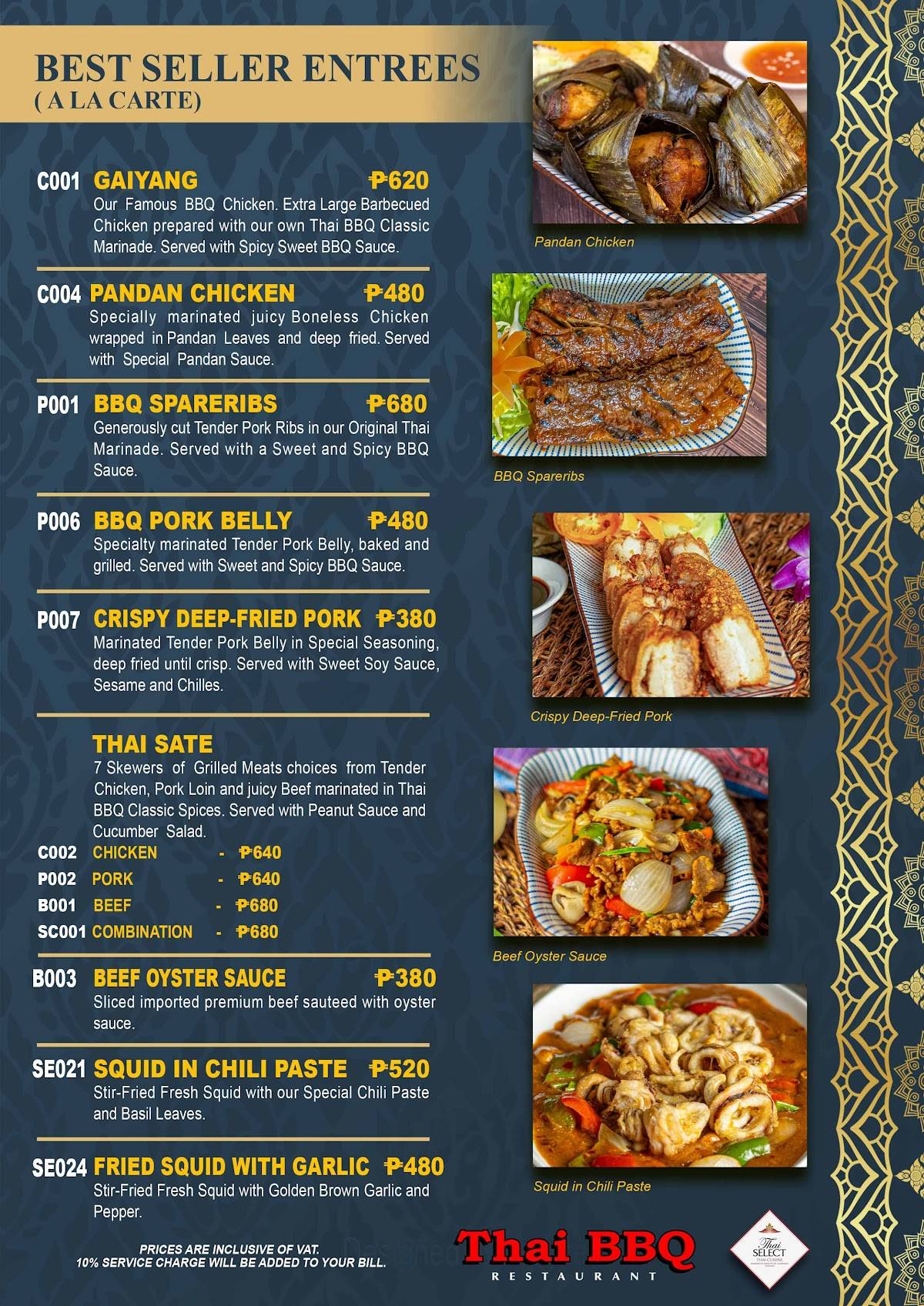 Menu at Thai BBQ Estancia (East Wing), Pasig