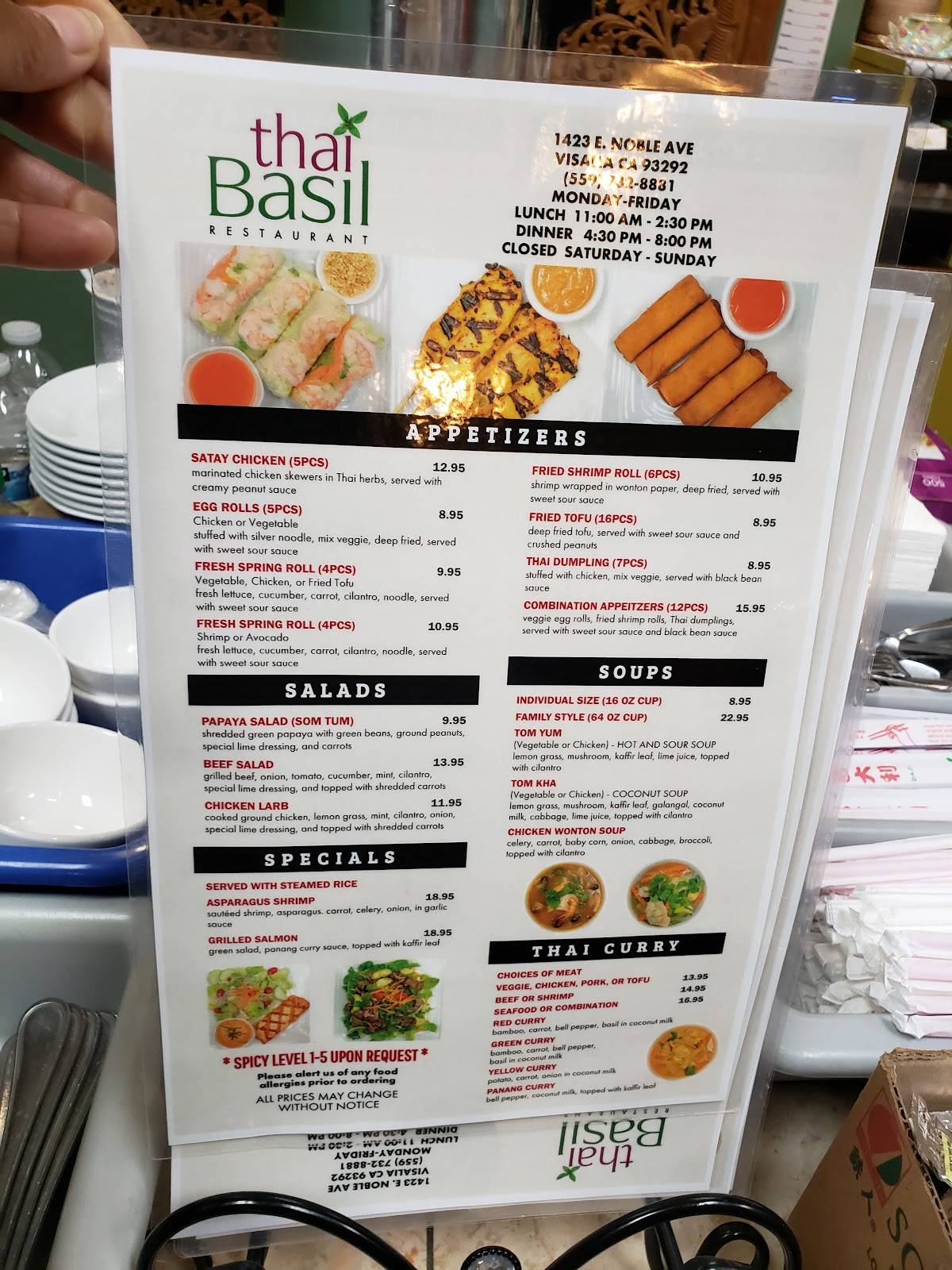 Menu at Thai Basil Restaurant, Visalia