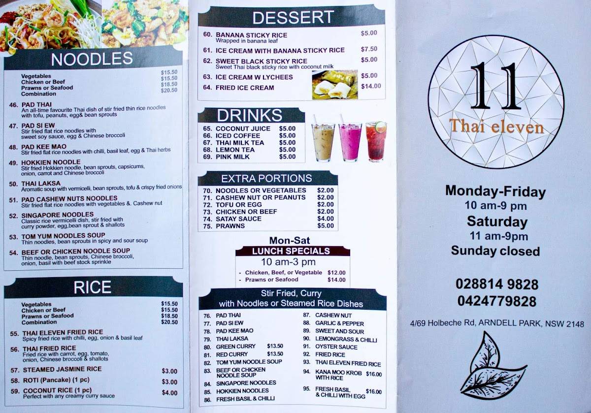 Menu at Thai Eleven 11 (Arndell Park) restaurant, Arndell Park