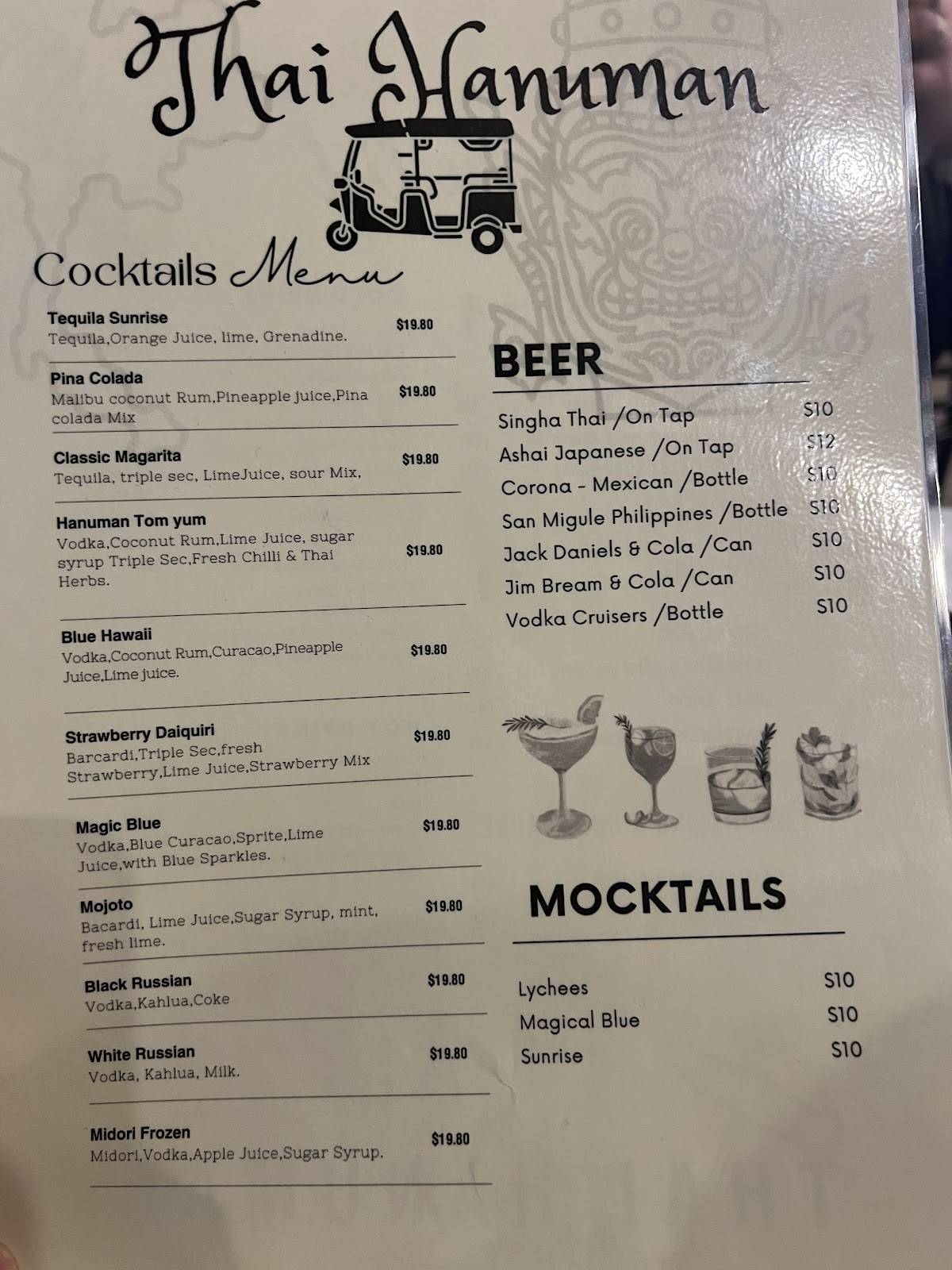 Carta del restaurante Thai Hanuman, Minchinbury