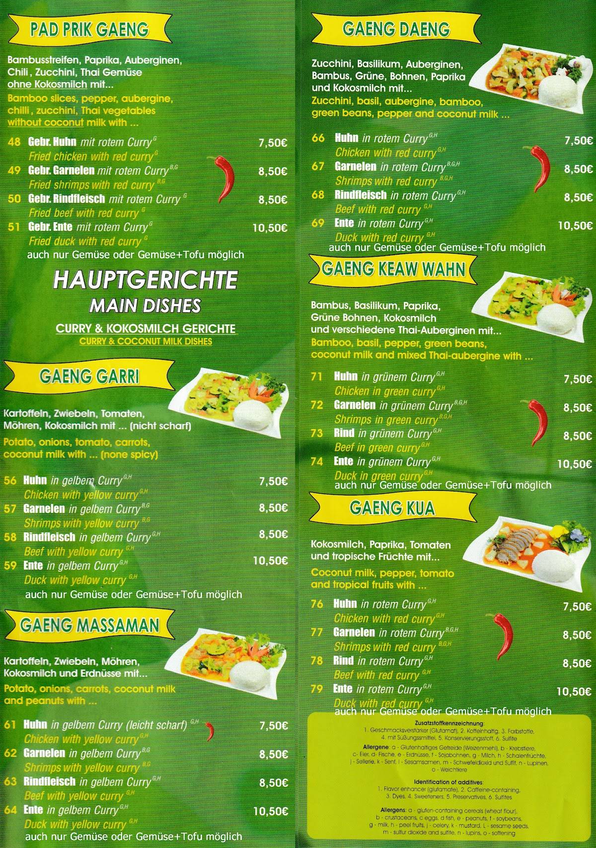 Menu at Thai Imbiss Neusser Platz restaurant, Cologne