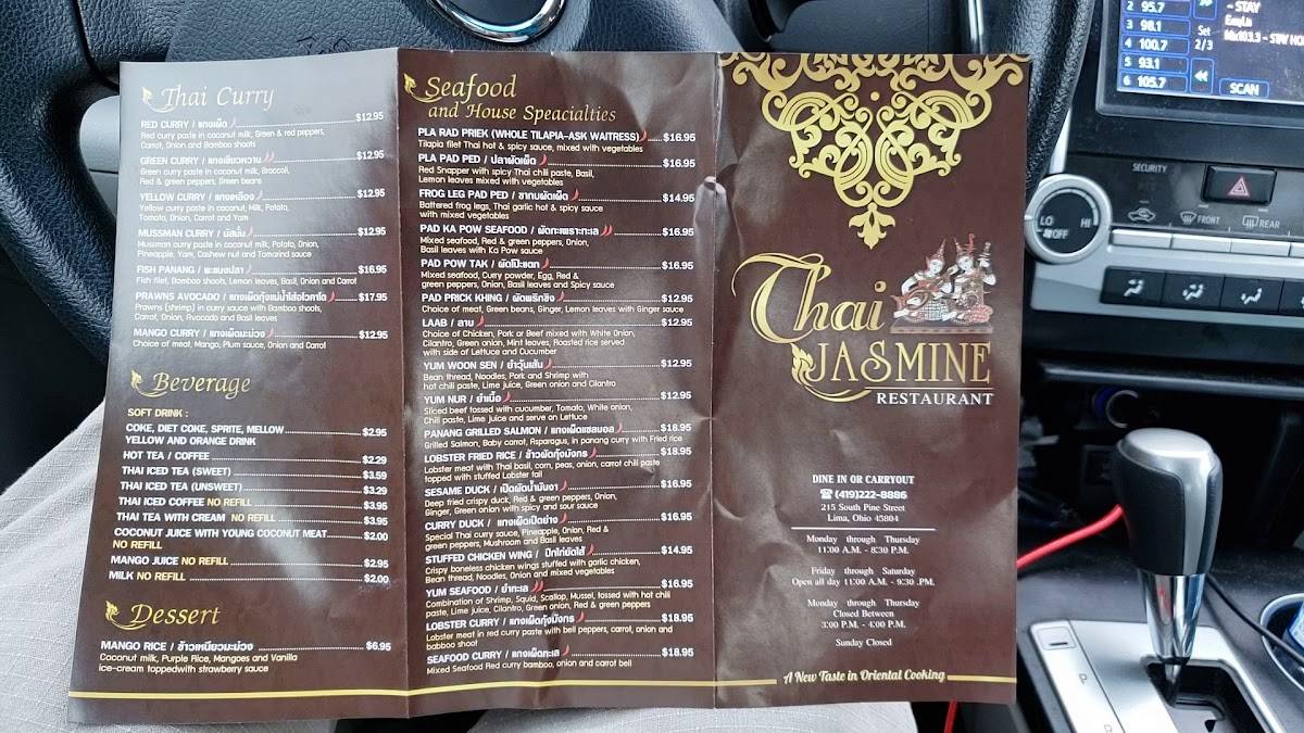 Menu at Thai Jasmine restaurant, Lima