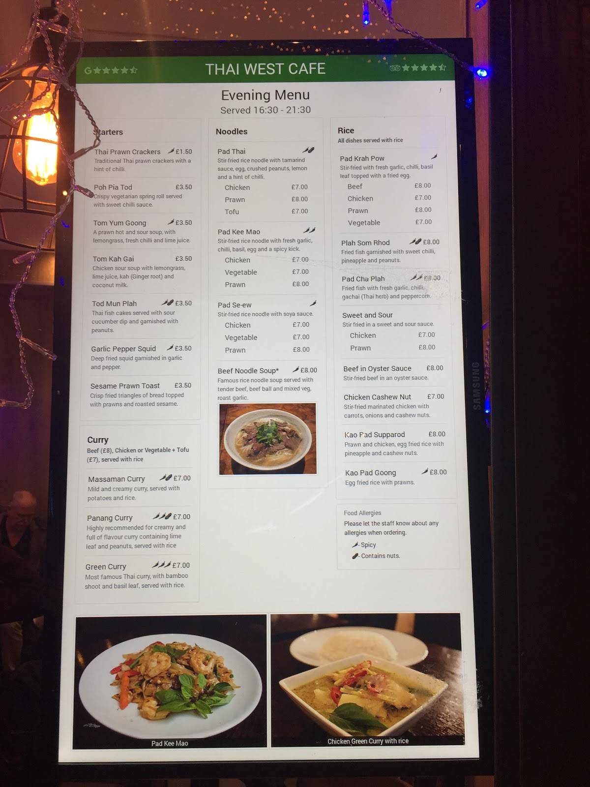 Menu at Thai West Cafe, London