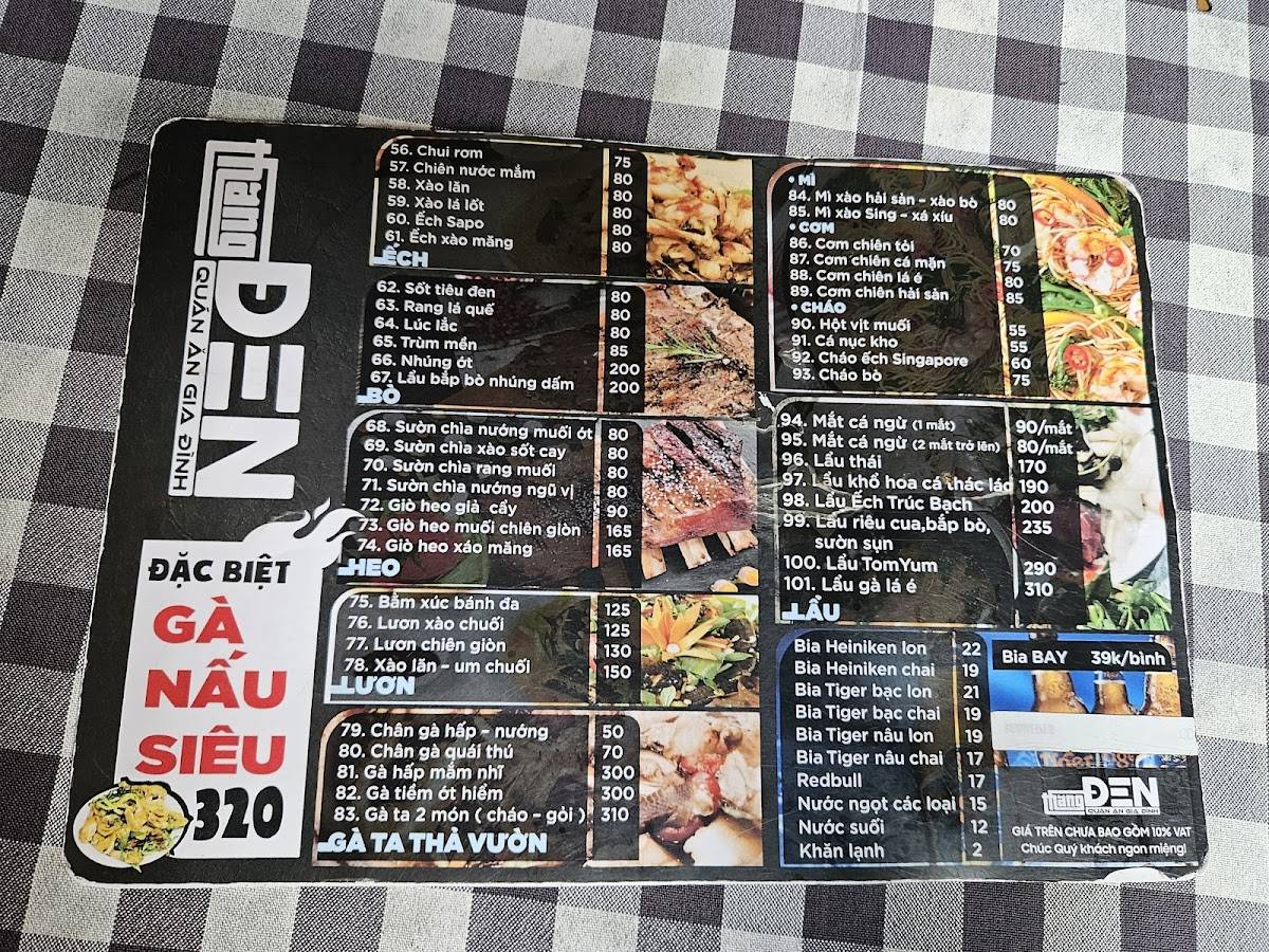 Menu at Thằng ĐEN quán restaurant, Ho Chi Minh City