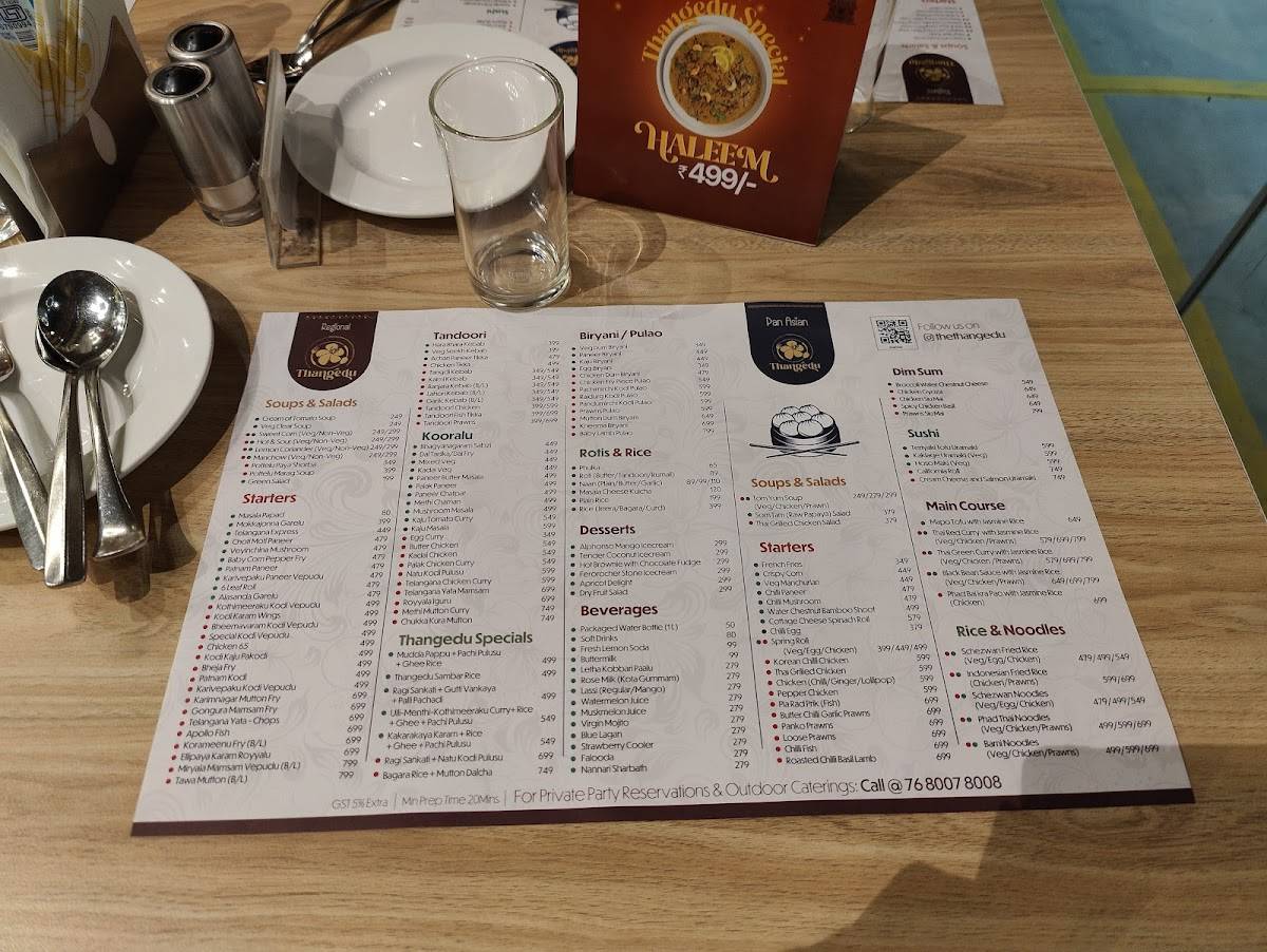 Menu at Thangedu, Rai Durg