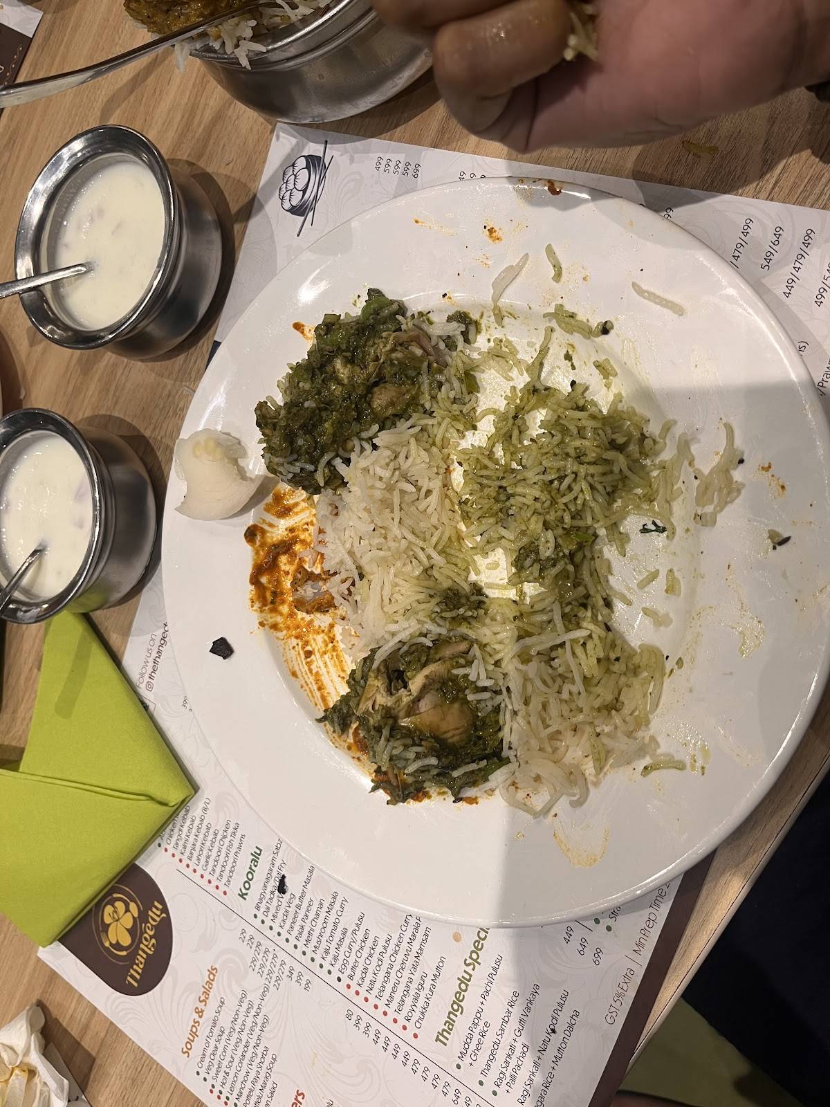 Menu at Thangedu, Rai Durg