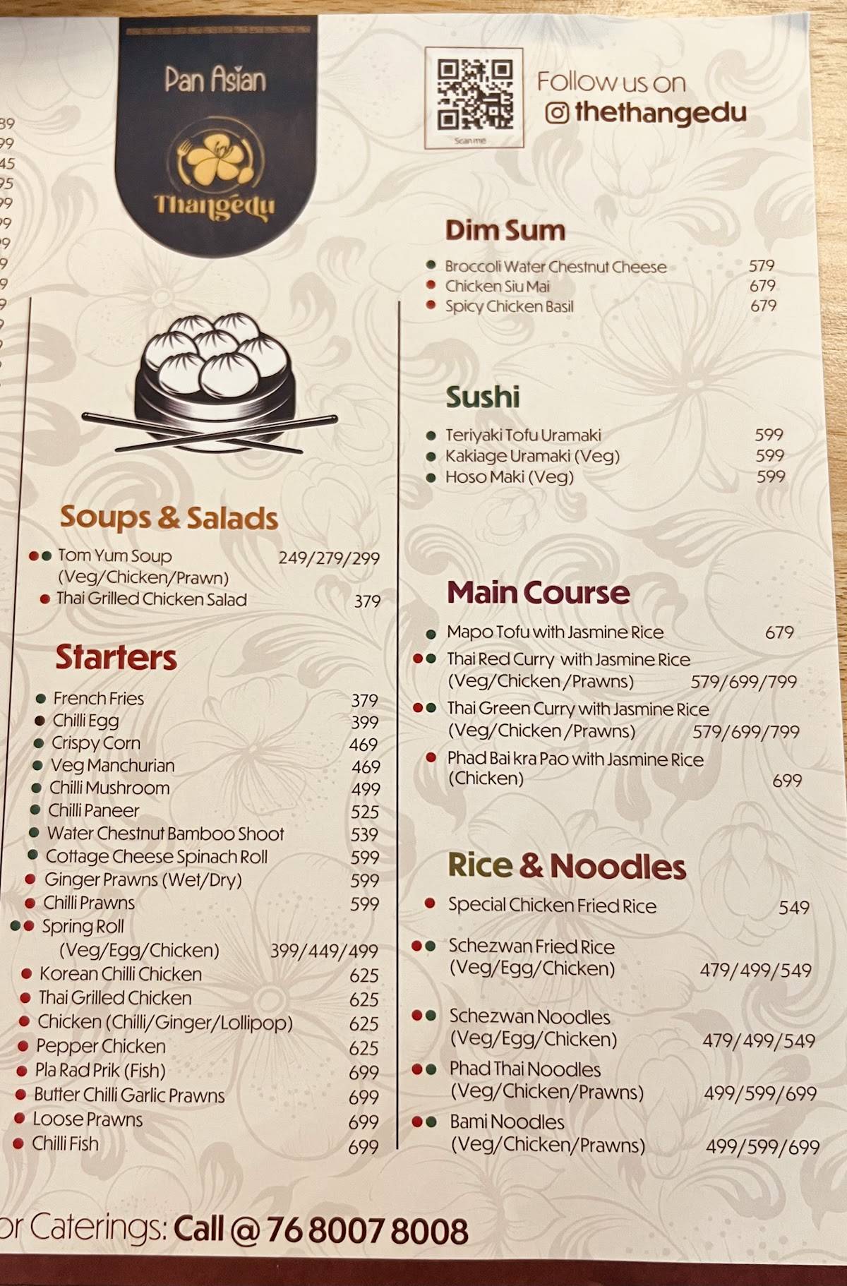 Menu at Thangedu, Rai Durg