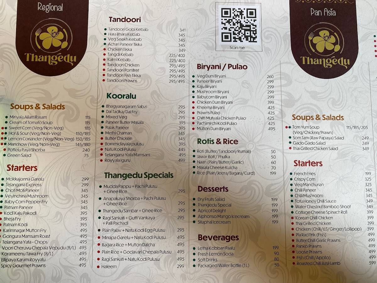 Menu at Thangedu, Rai Durg