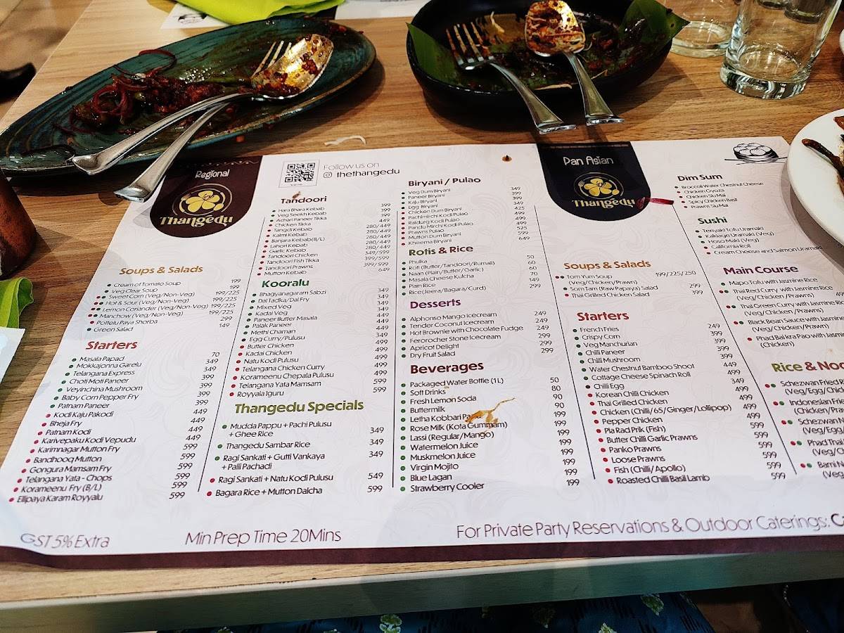 Menu at Thangedu, Rai Durg