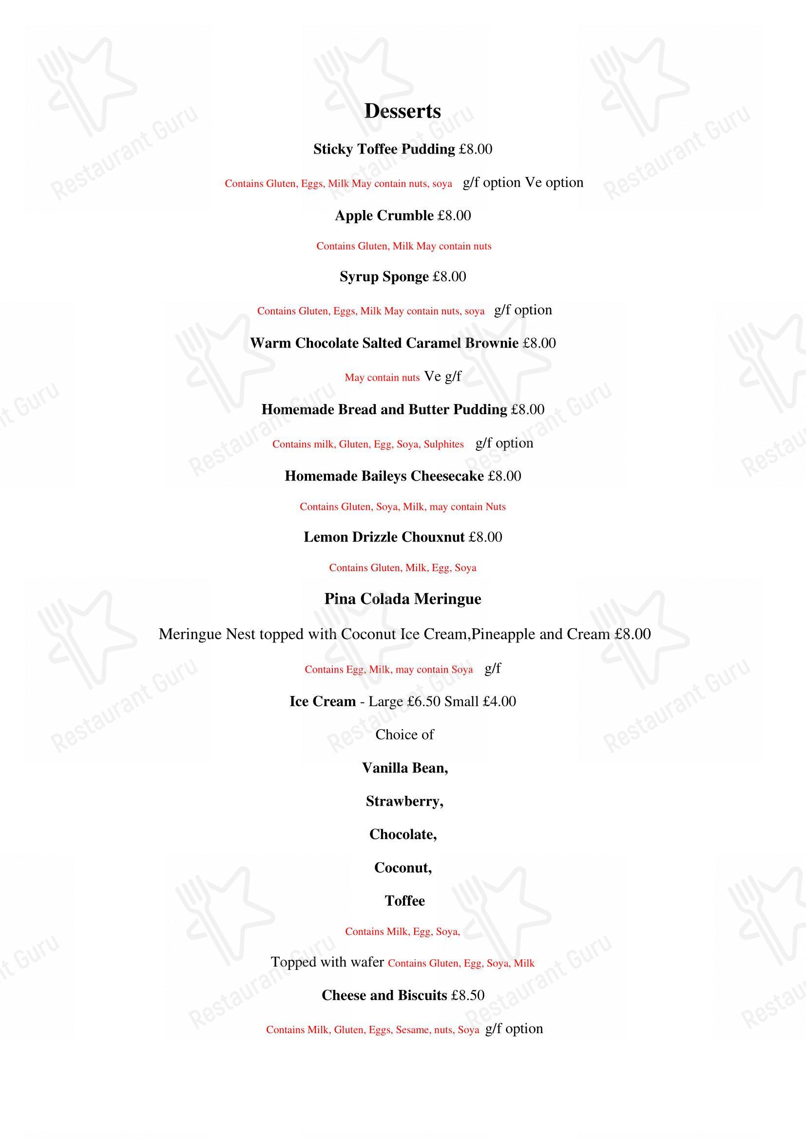 Menu at The Admiral Wells pub & bar, Peterborough