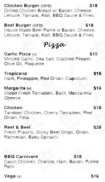 Menu at The Admiral pub & bar, Kwinana Town Centre
