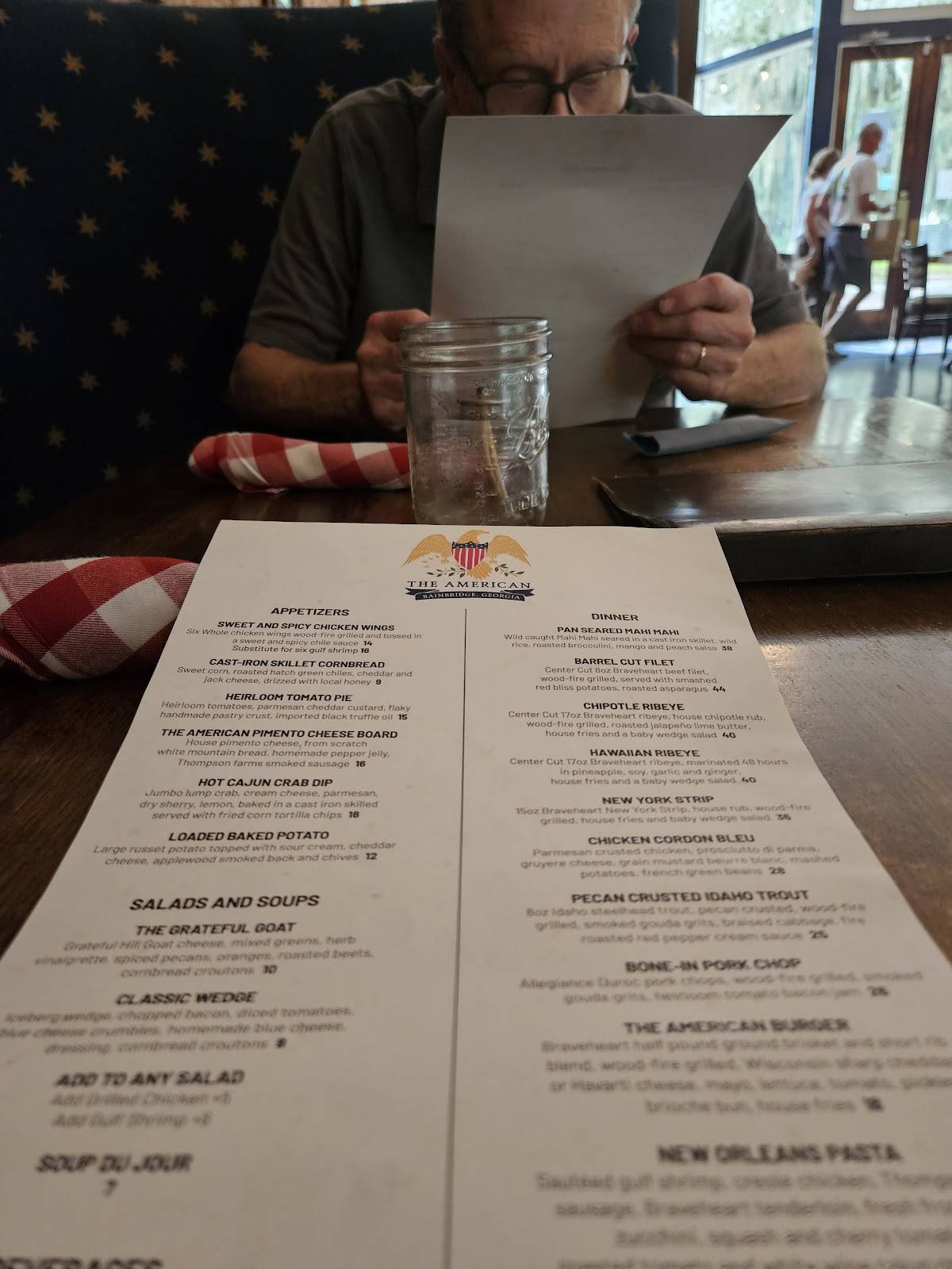 Menu at The American restaurant, Bainbridge