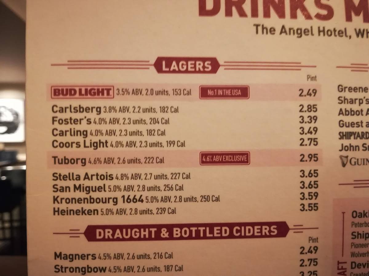 Menu at The Angel Hotel - JD Wetherspoon pub & bar, Whitby