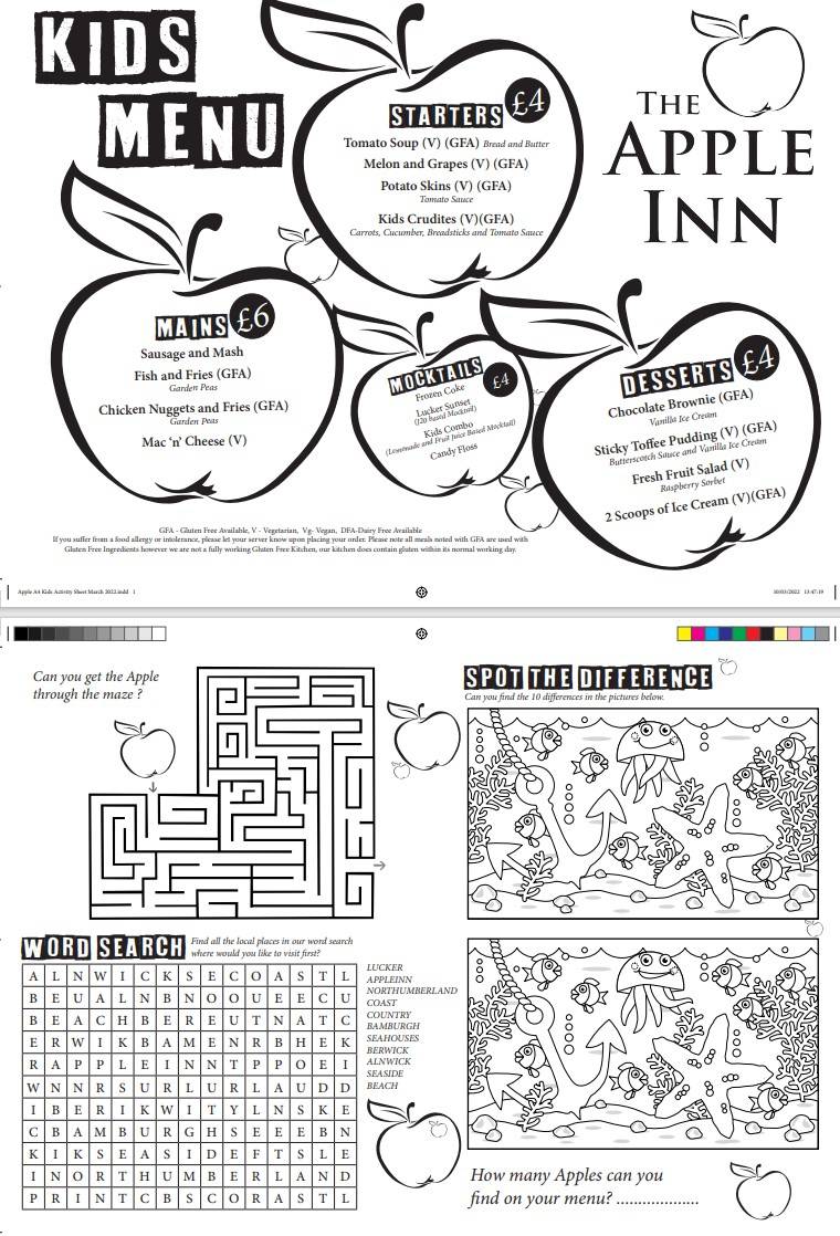 Carta del pub y bar The Apple Inn, Lucker