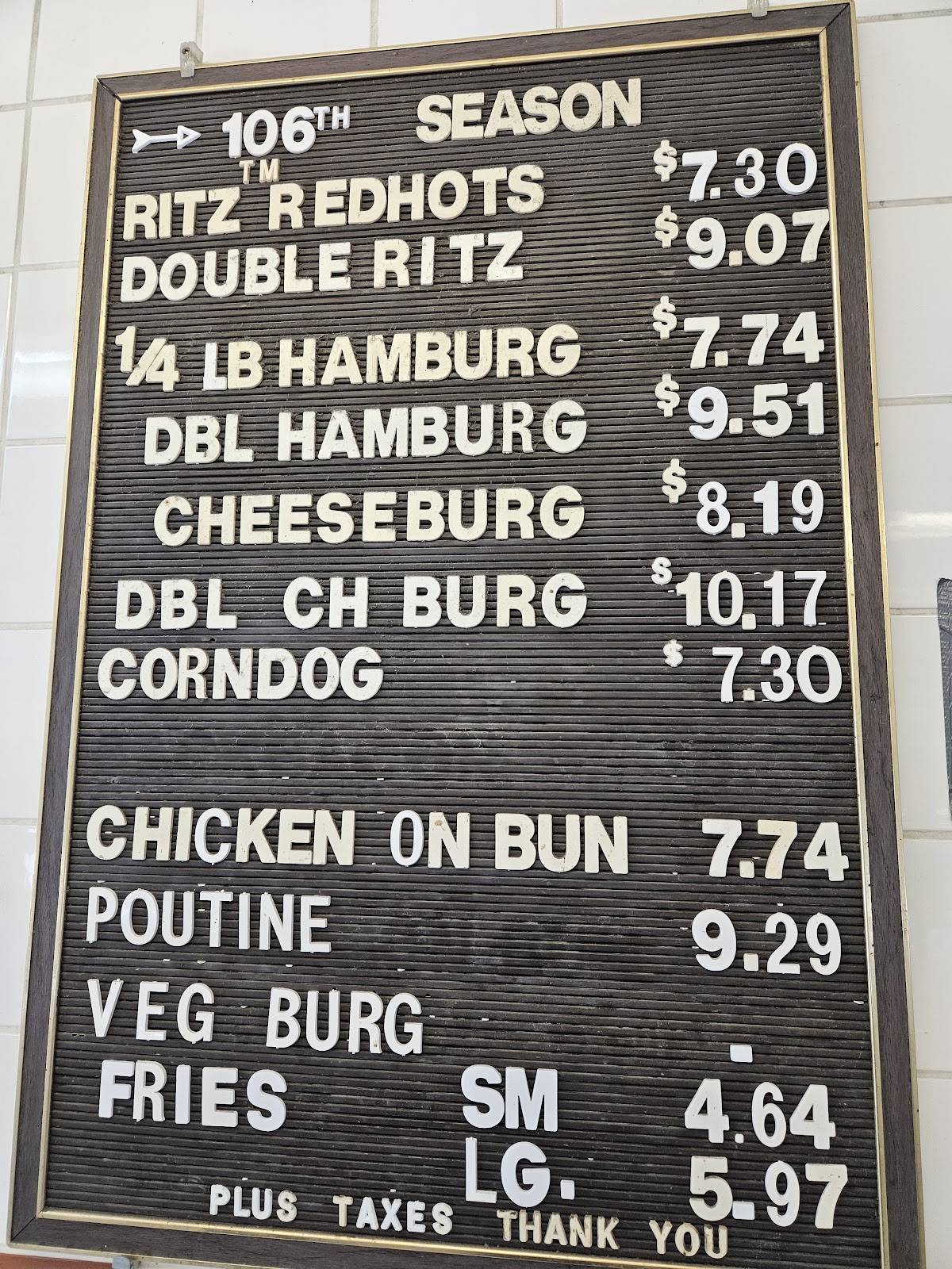 Menu at The Arbor fast food, Port Dover