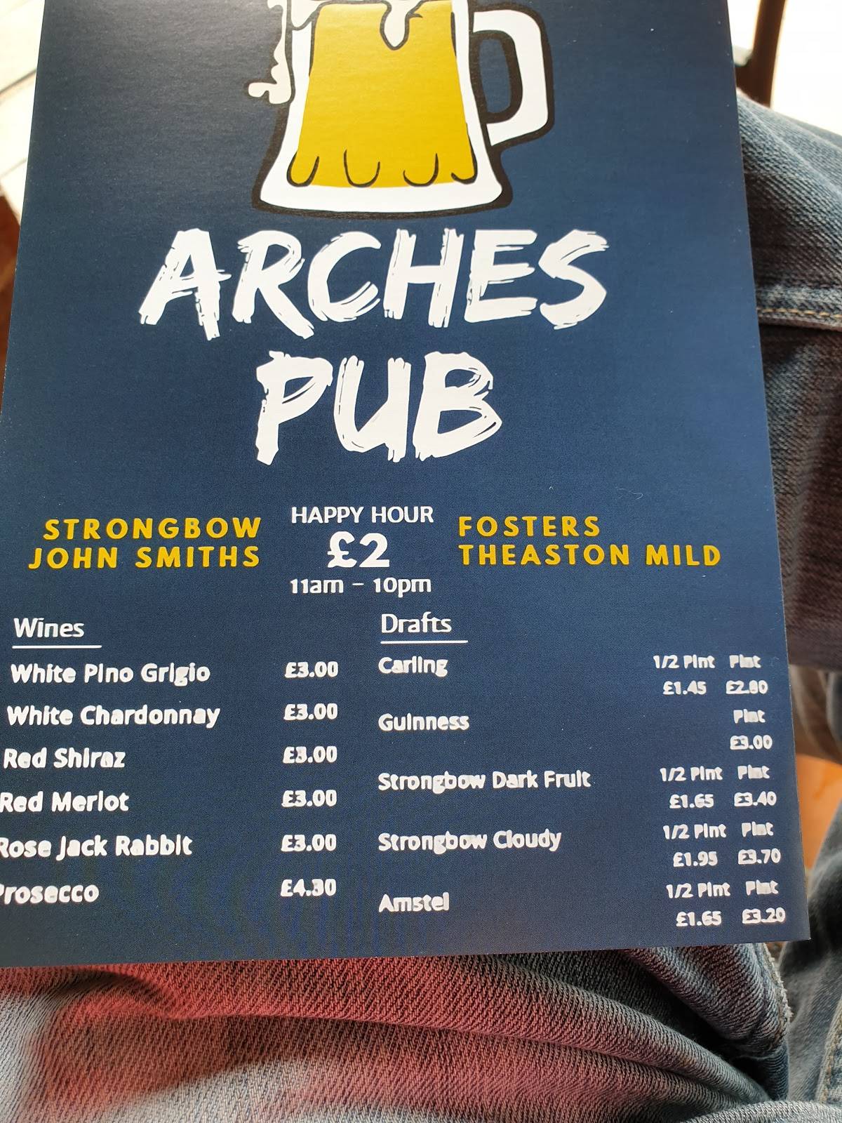 Menu at The Arches Pub, Skegness