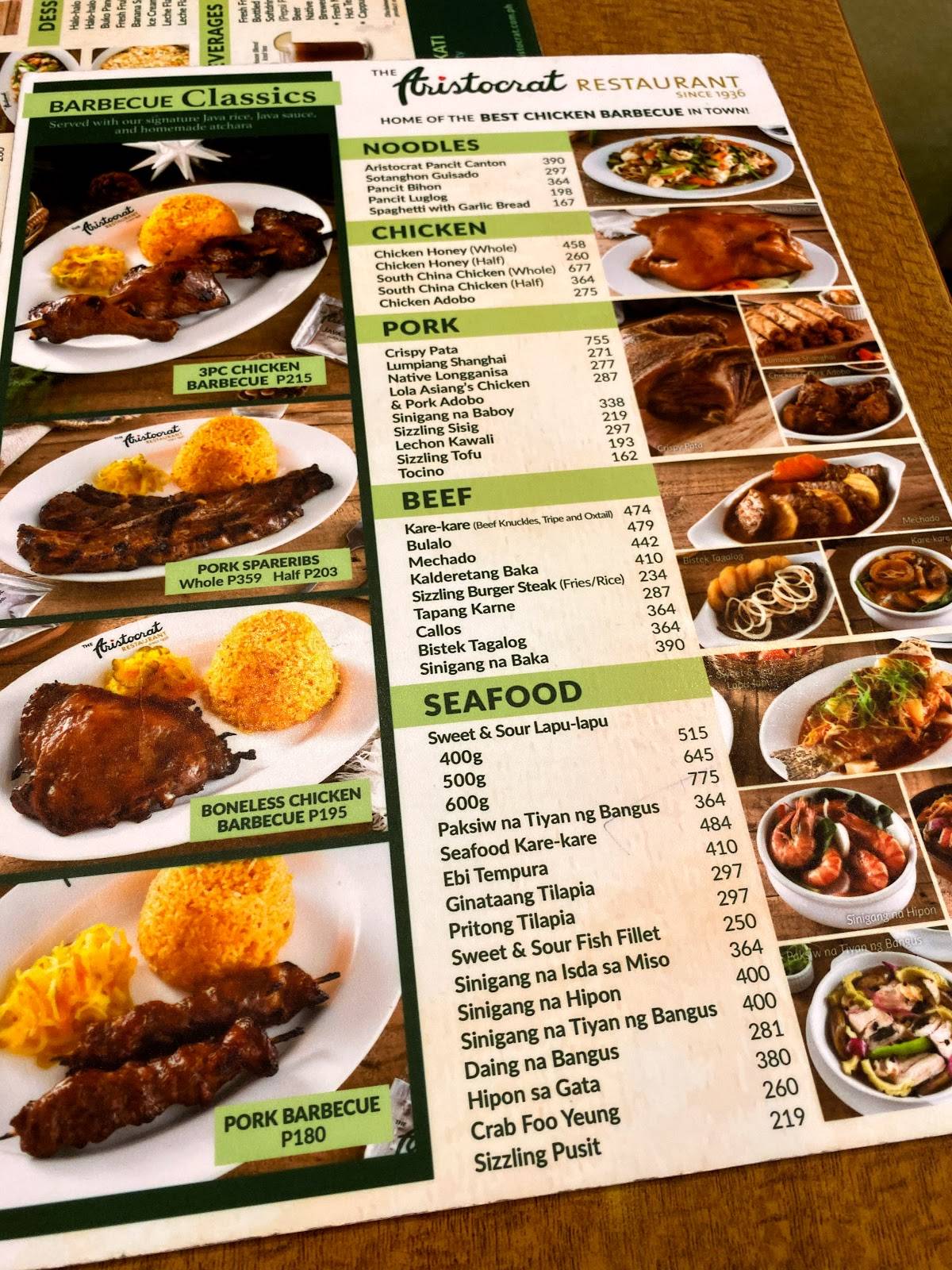 Menu at The Aristocrat Restaurant - Jupiter, Makati, Makati, 146 Jupiter