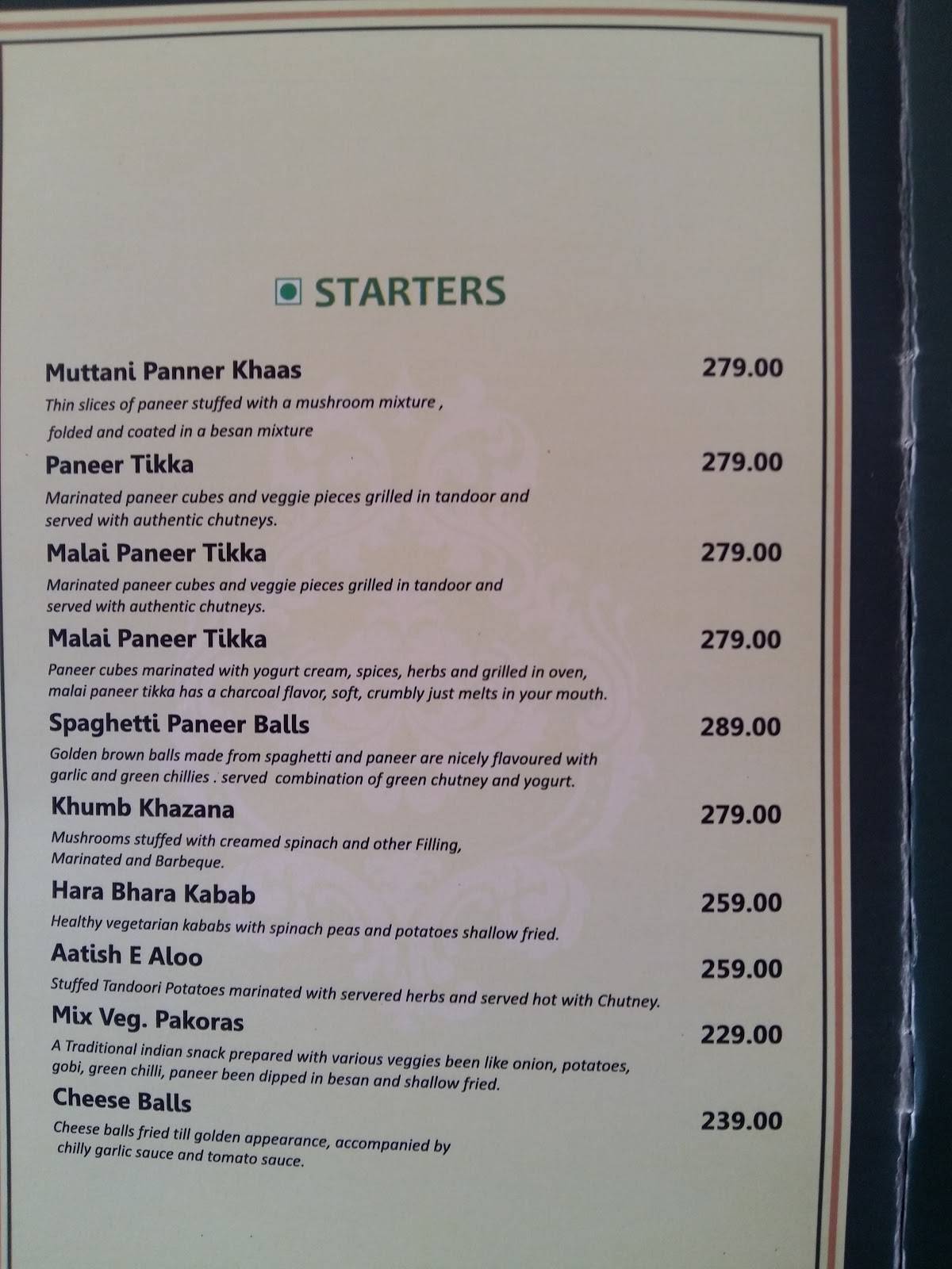 Menu at The Arjun Bagh, Udaipur, 1