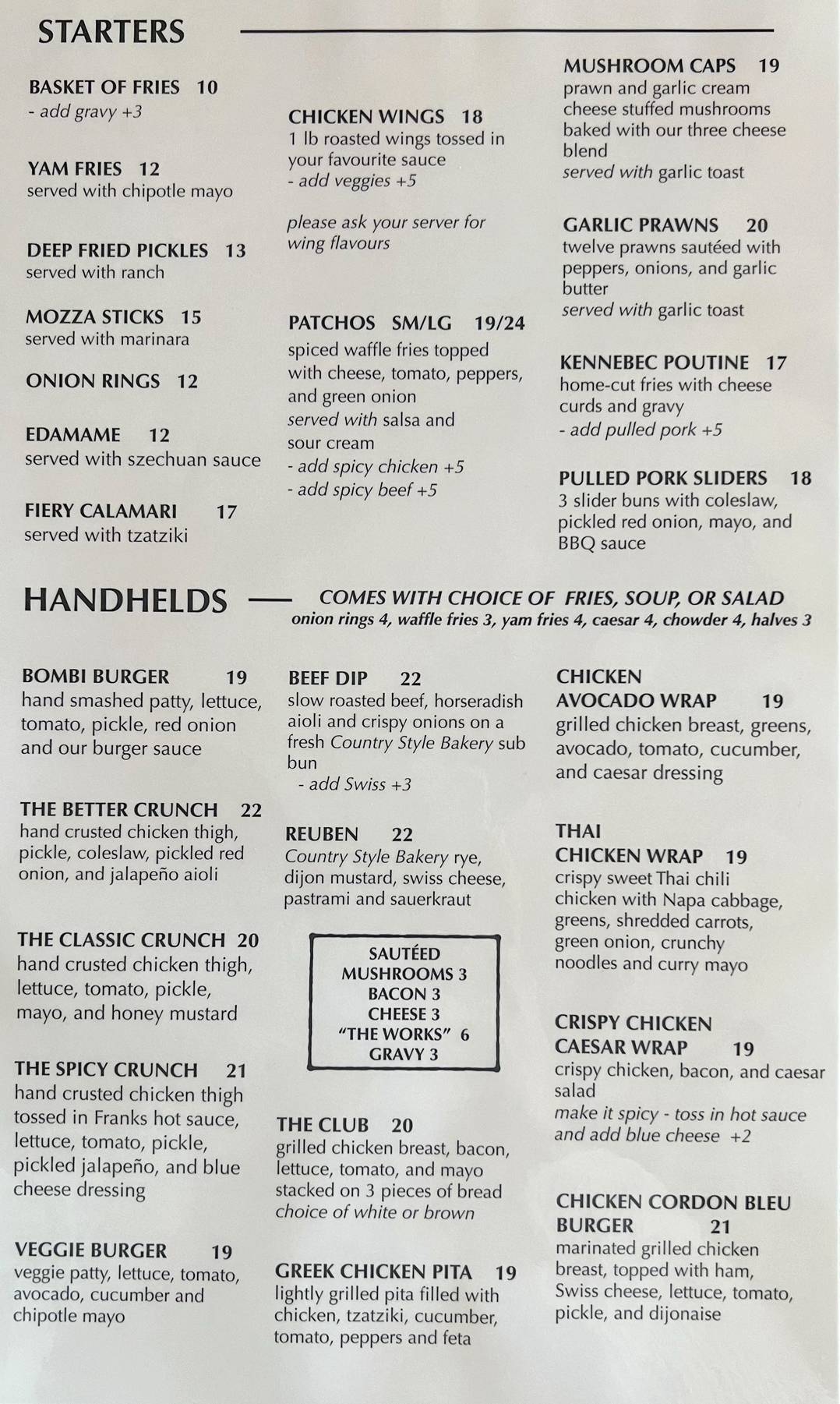 Menu at The Backeddy Pub, Castlegar