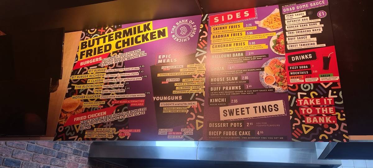Menu at The Bank restaurant, London, 64 Prince Regent Ln