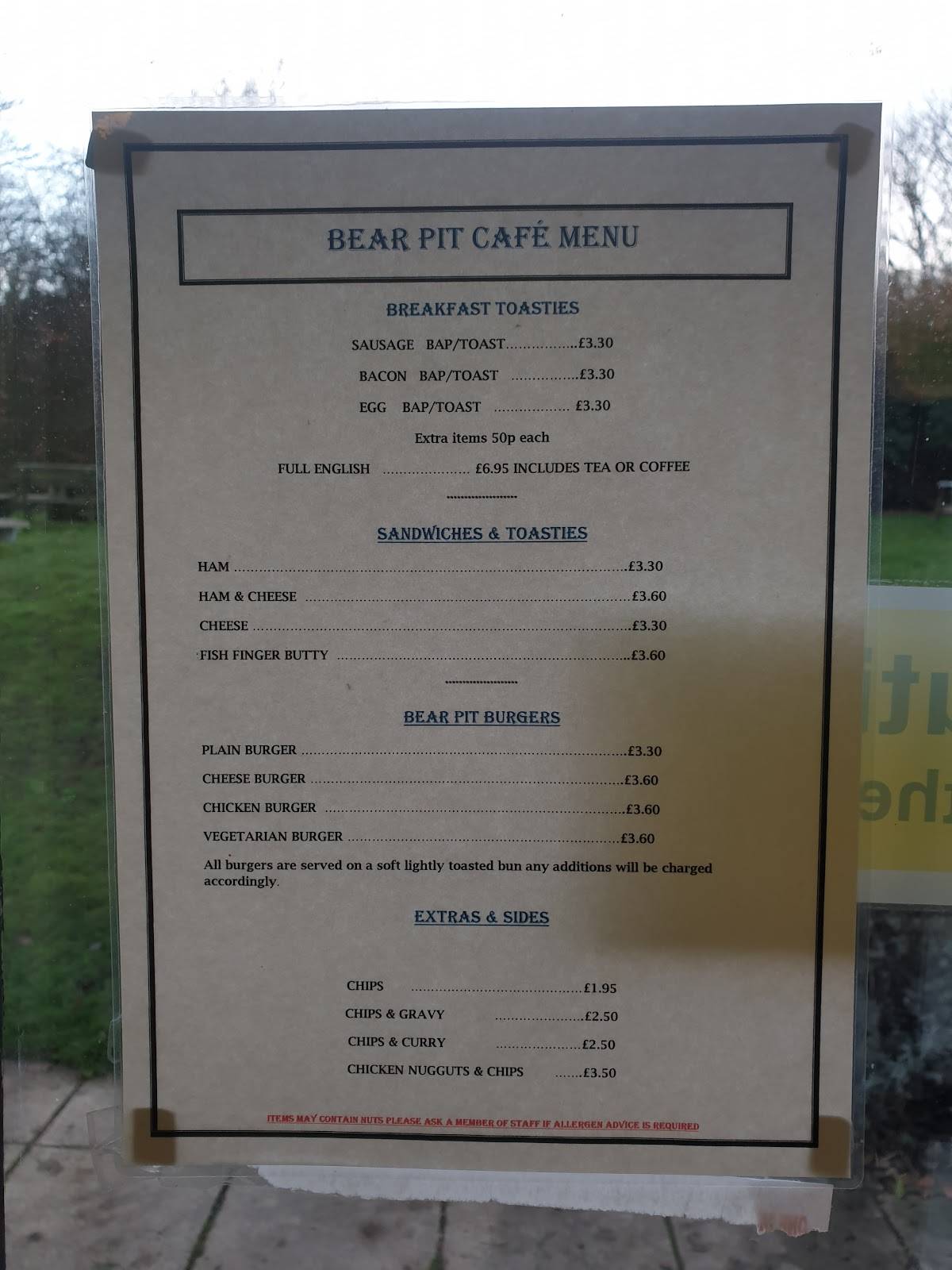 Menu at The Bear Pit Café cafe, Birkenhead, The Tap