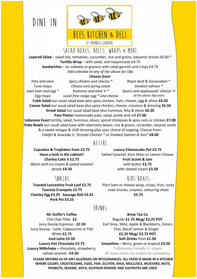 Menu at The Bees Country Kitchen restaurant, Chorley, Fleet St